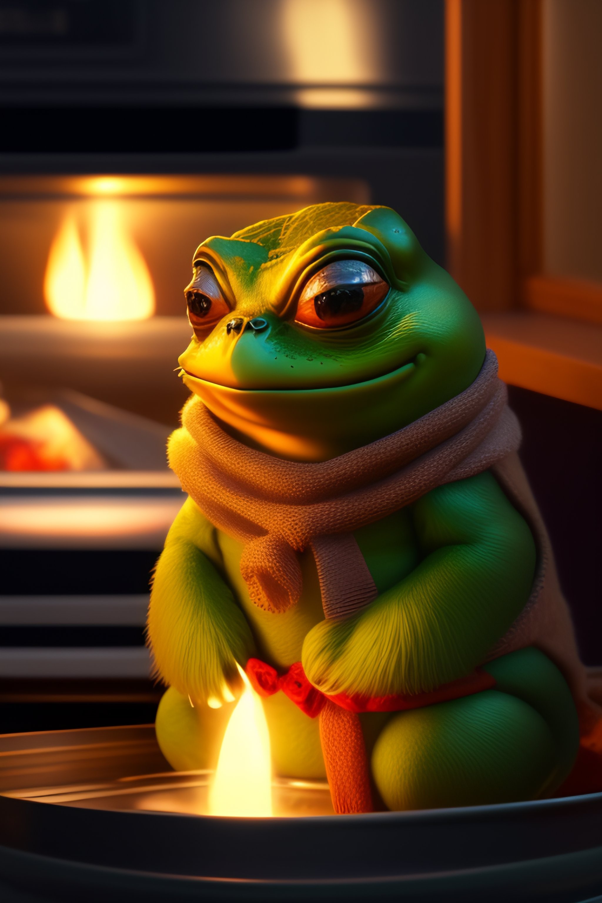 Lexica - An exhausted pepe the frog cooking dinner with an apron on ...