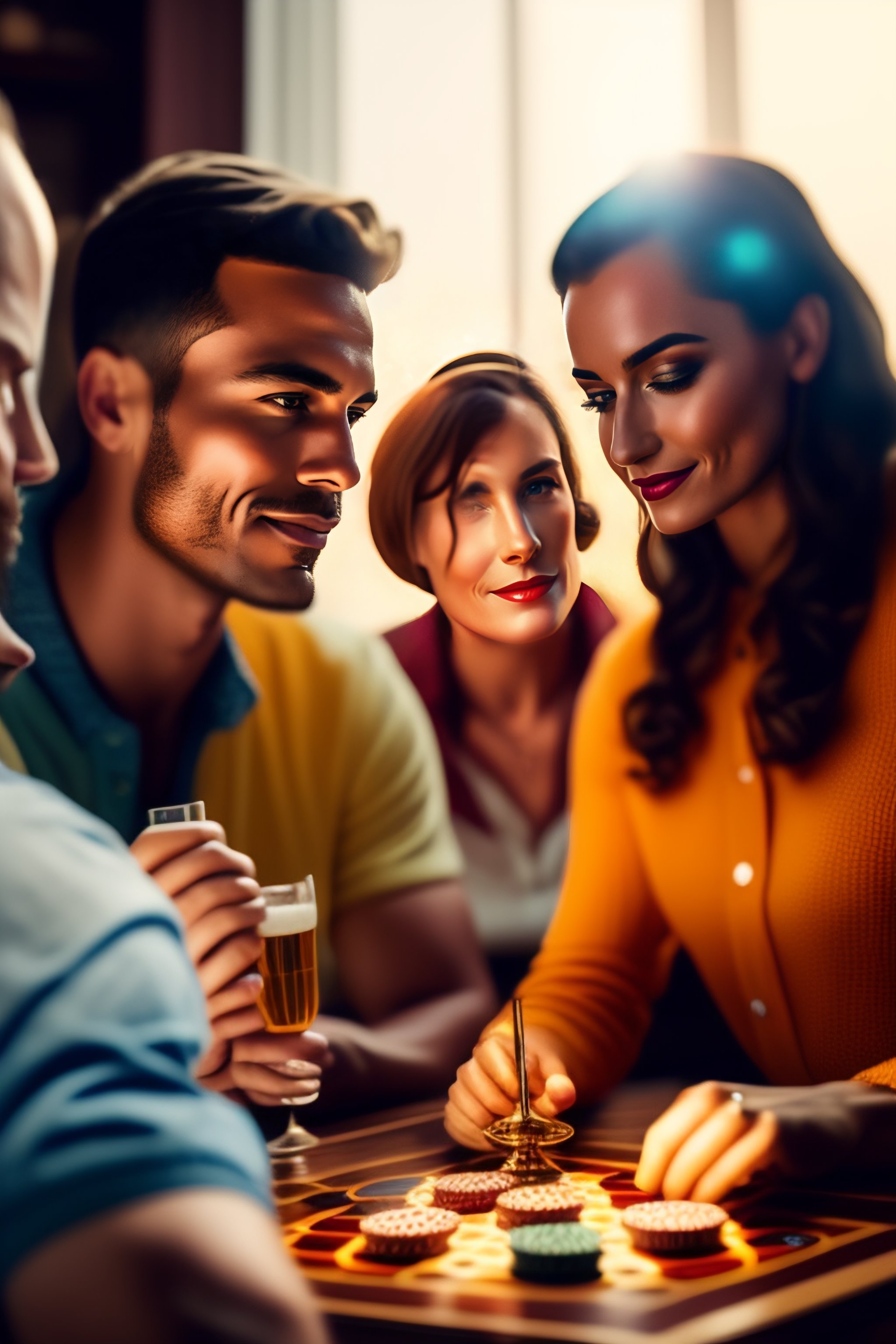 Lexica - Two men and two lesbian women playing catan game, cinematic ...