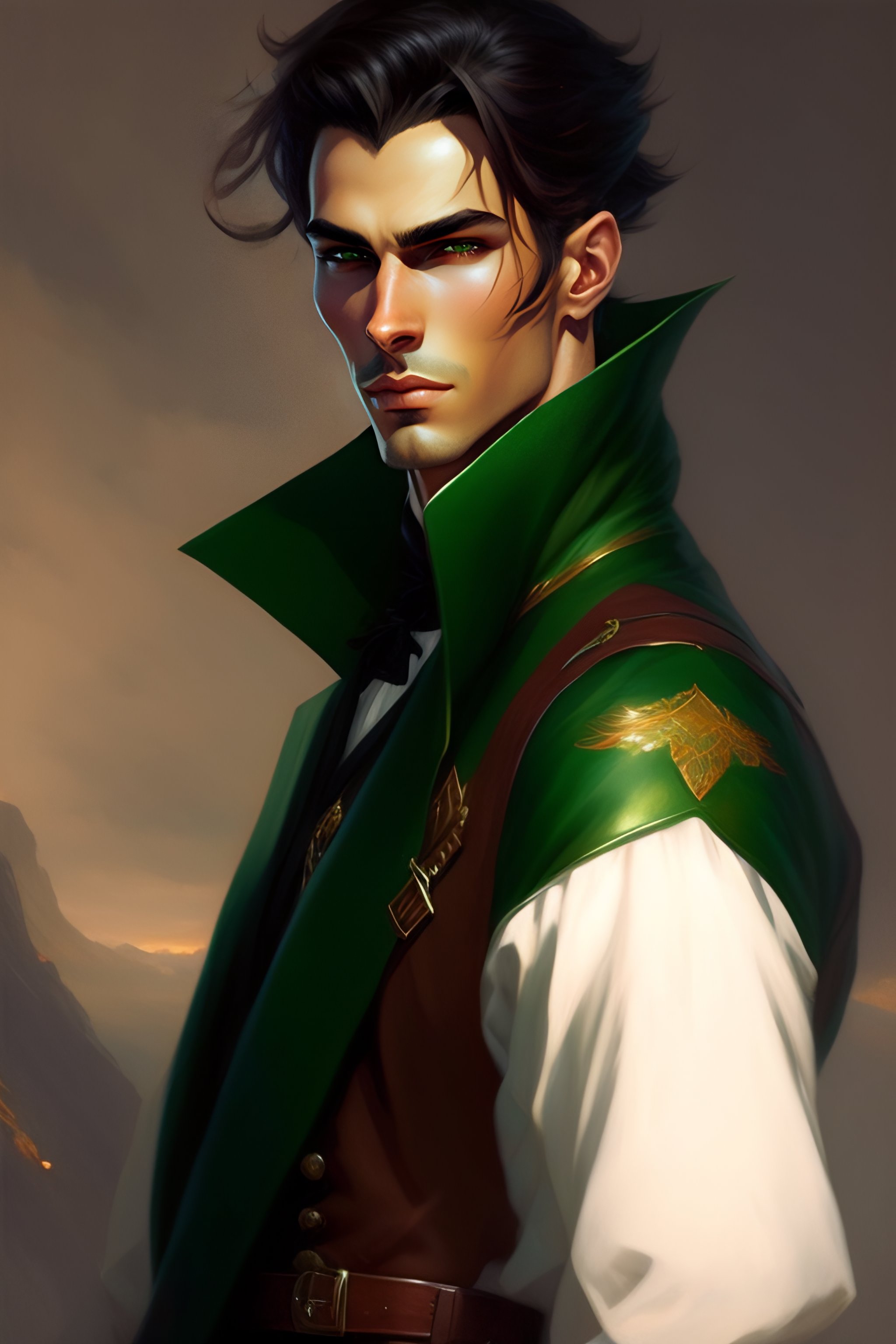 Lexica - Rogue, ugly, brown hair, green eyes, stubble, young, slender ...