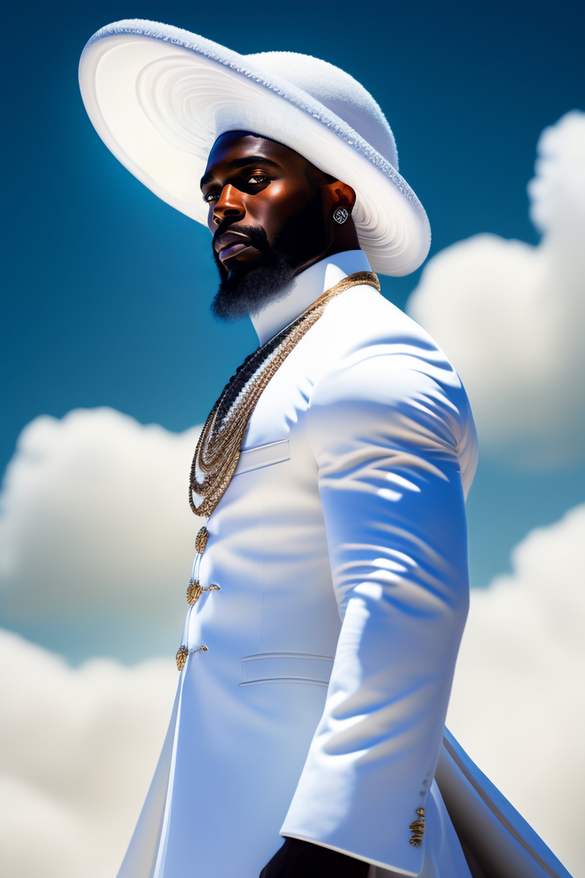 Lexica - Beautiful black man with white beard wearing white turban on ...