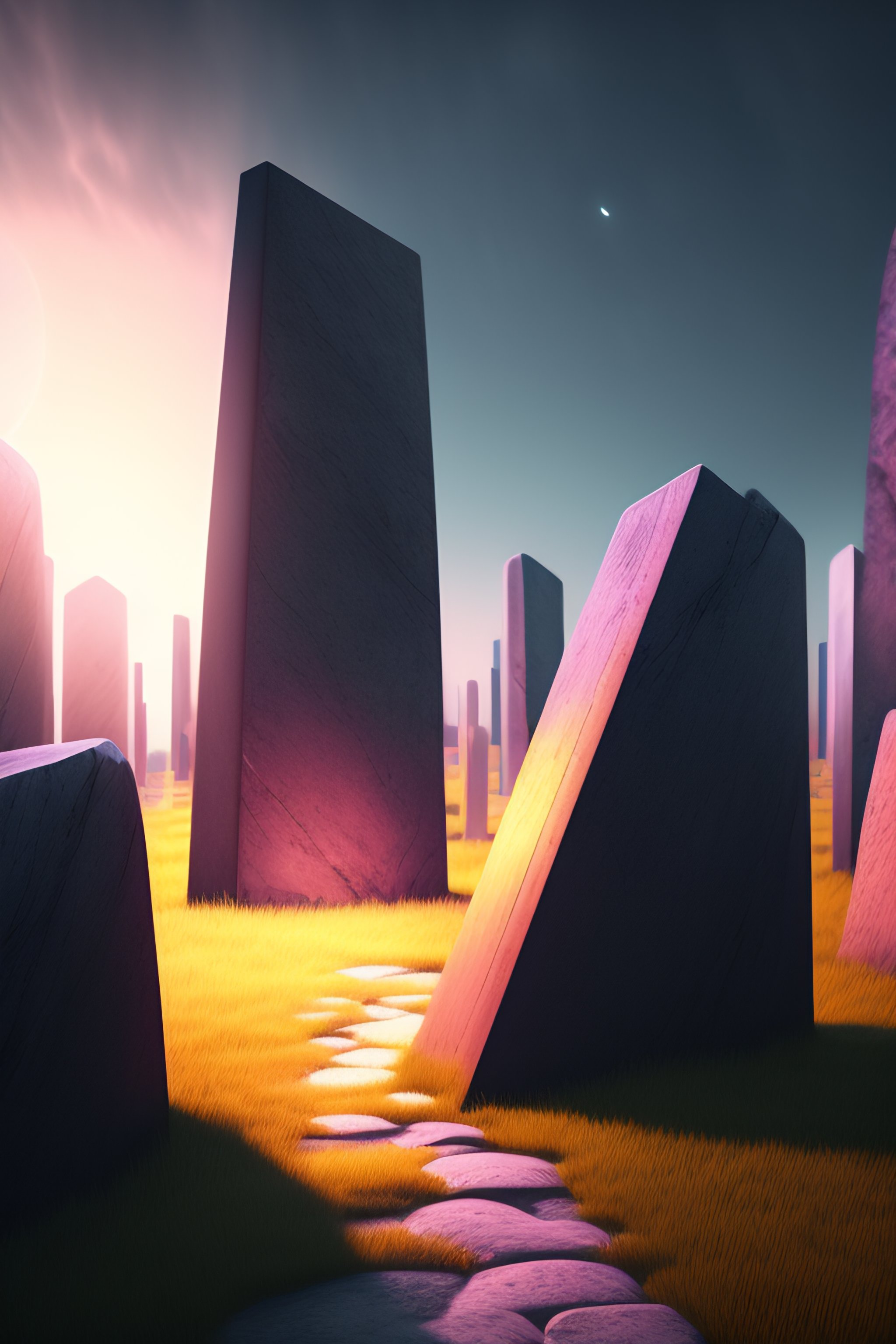 Lexica - Man crawls between a monumental set of granite monoliths, vast ...