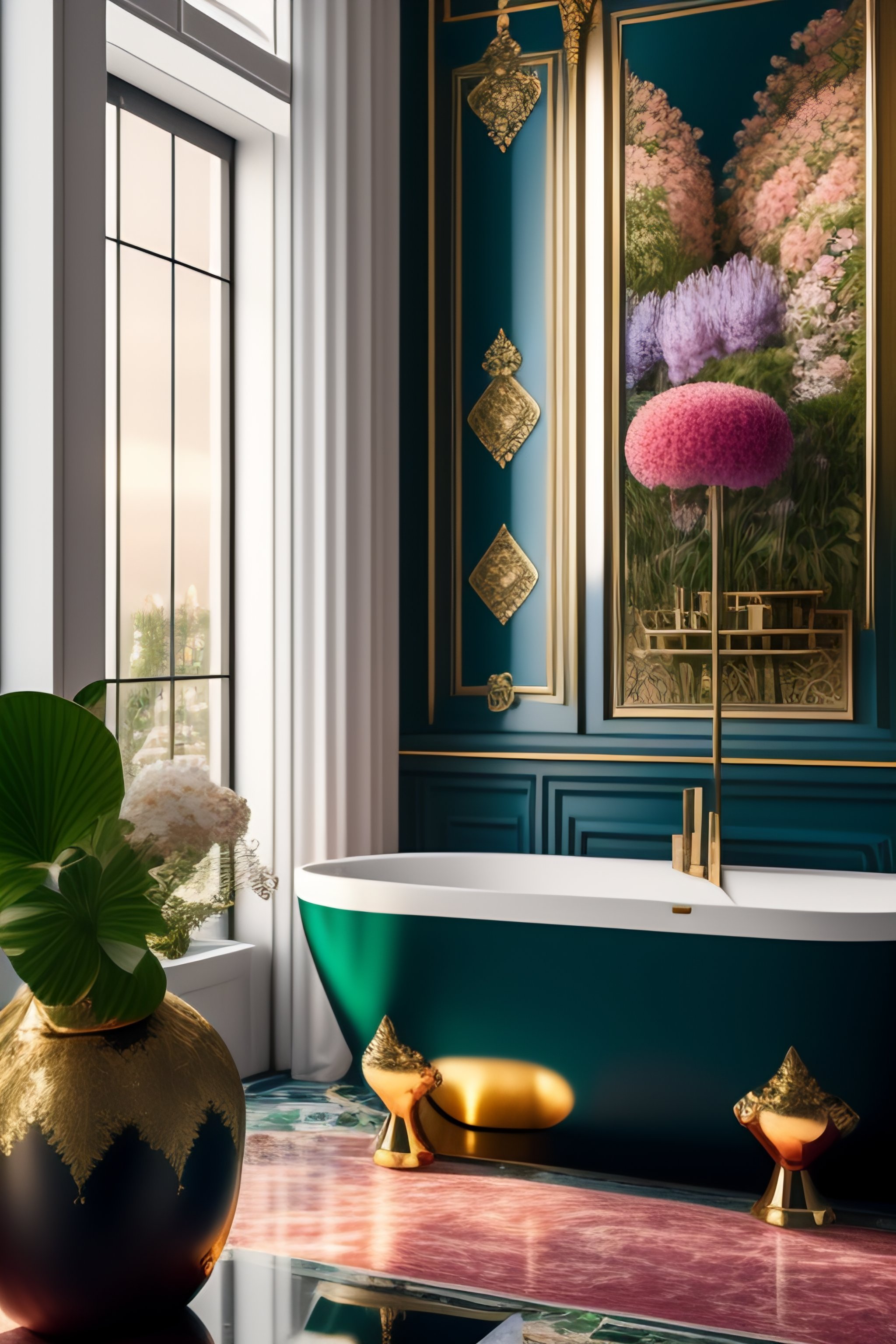 Lexica - Architectural digest photo of a maximalist bathroom living ...