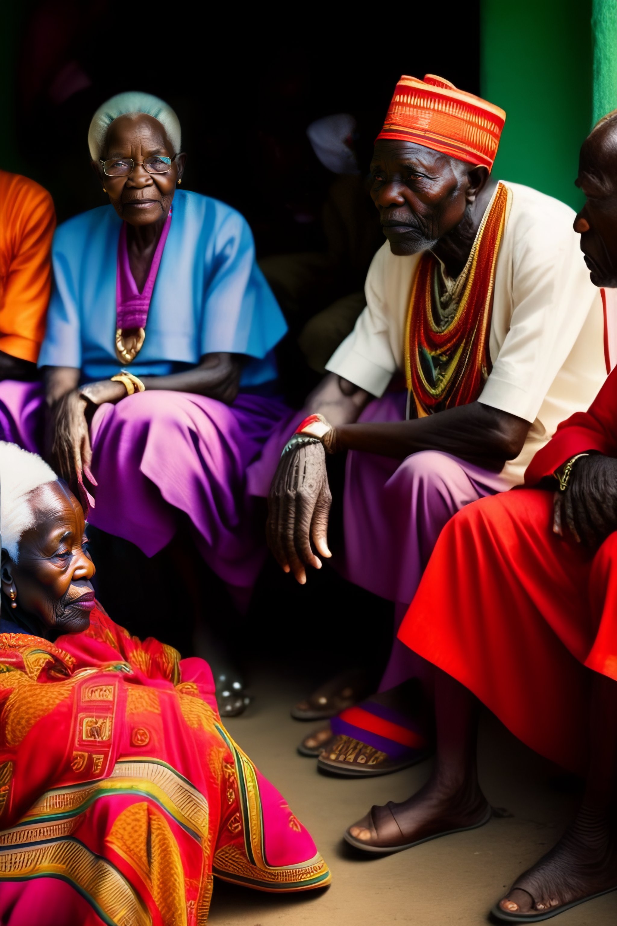 Lexica - Pensioners of the Igbo tribe in Nigeria sitting on the floor