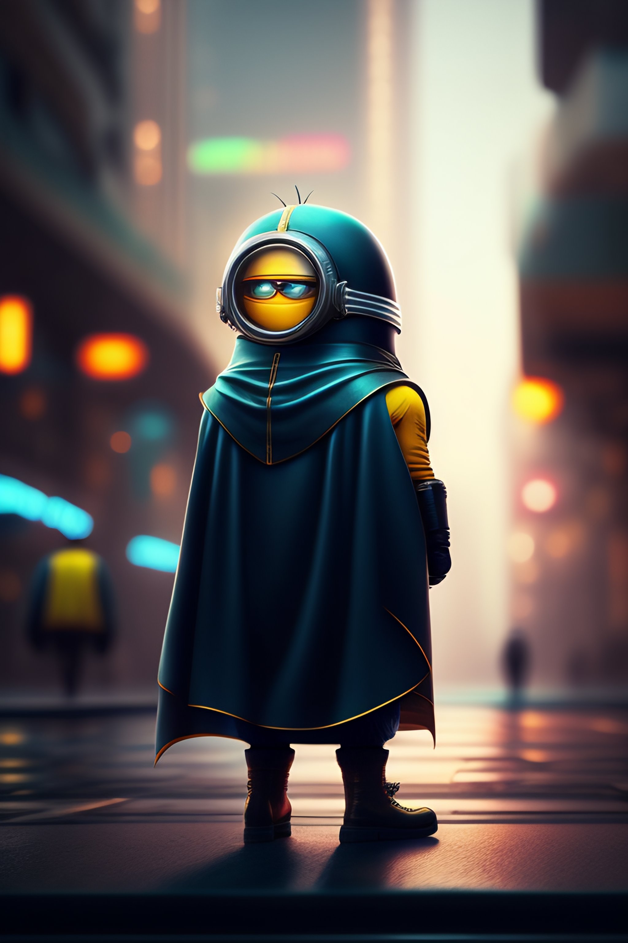 Lexica - Minion in cape in cyberpunk city