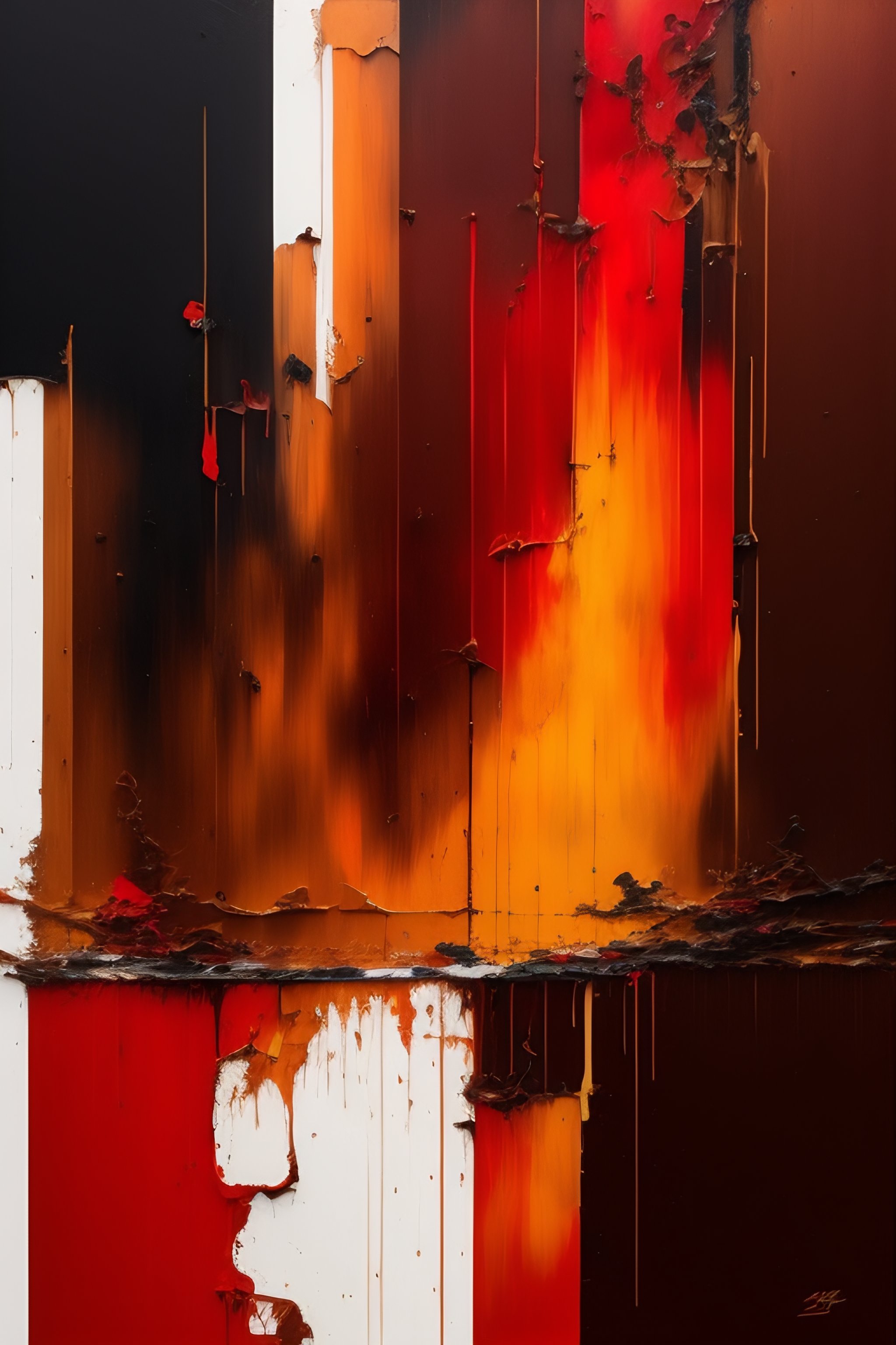 Lexica - Russell Mills, peeling paint, abstract, mixed media, brown, red,