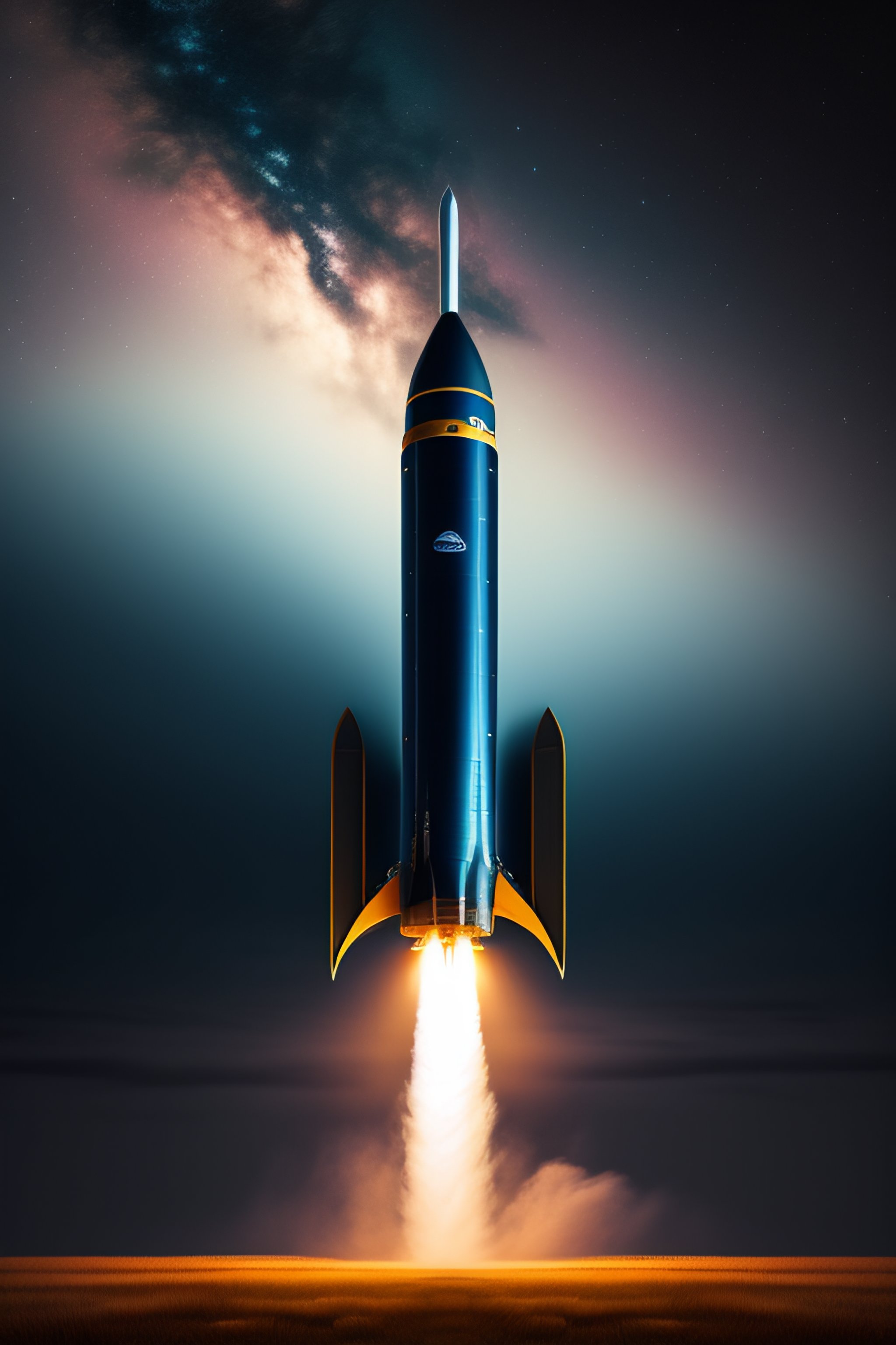 Lexica - Sleek space rocket going to the launchpad. dark stary night