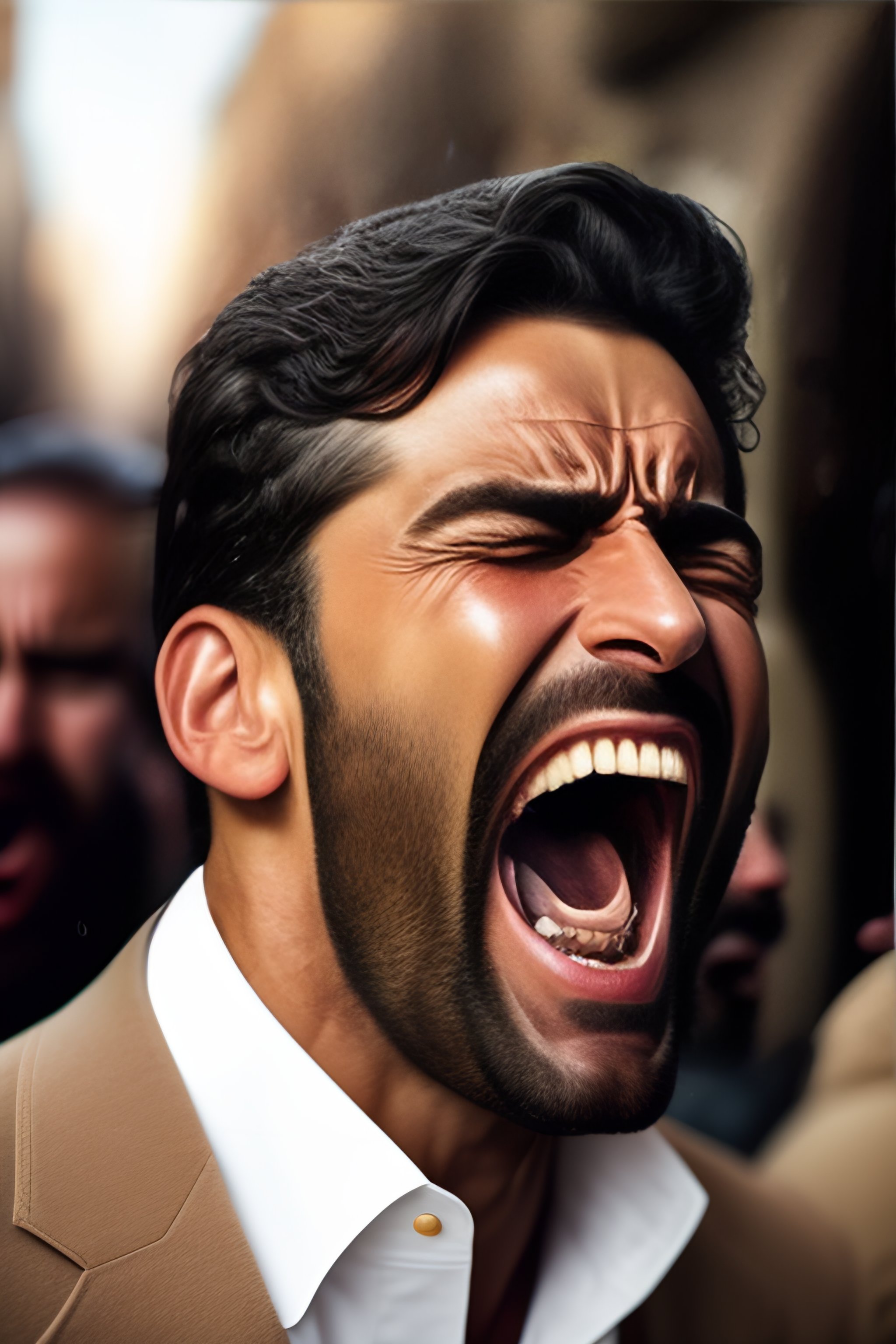 Lexica - Portrait of european man screaming, crying