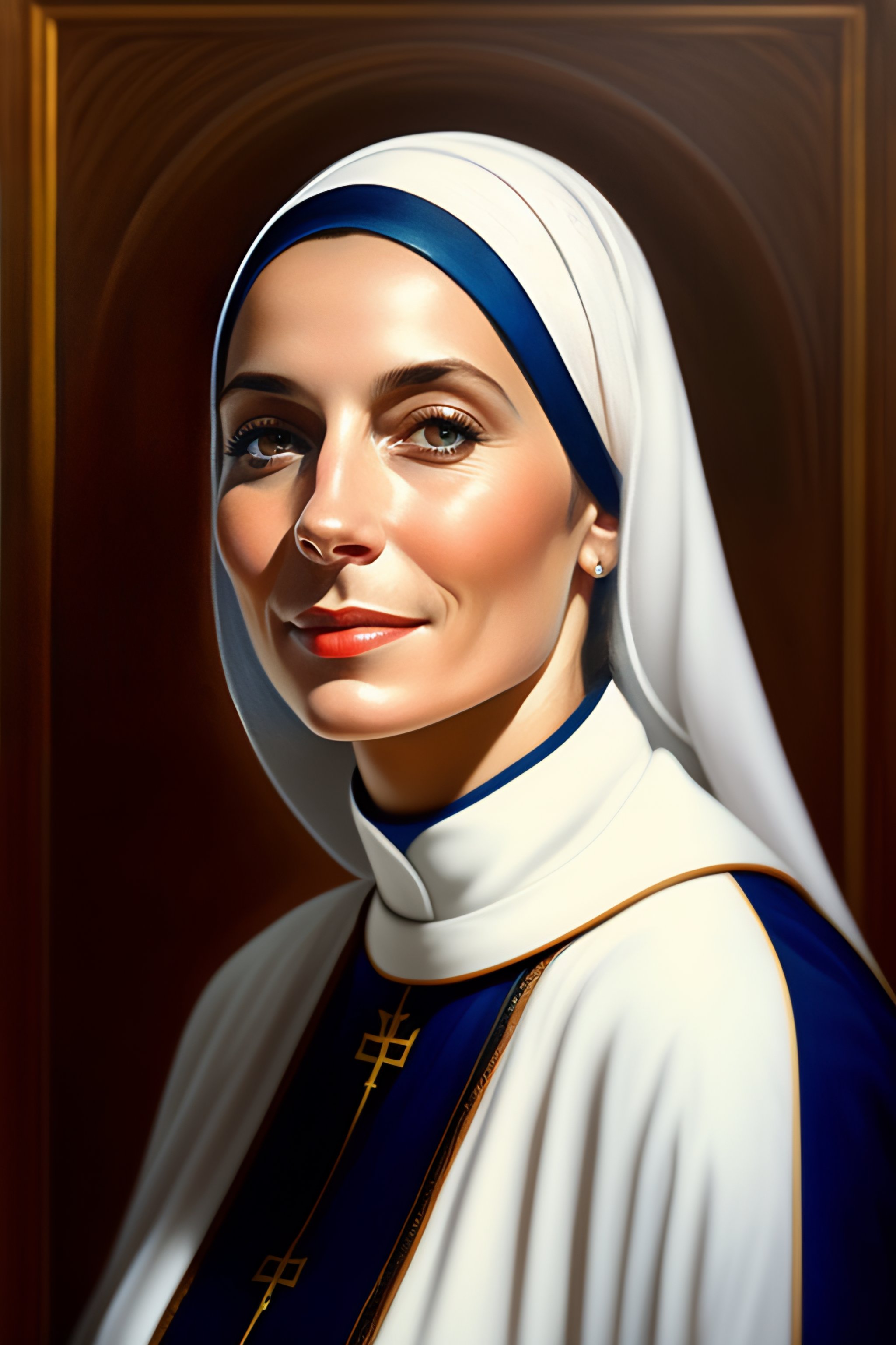 Lexica - Nun, sister, open neck painting, portrait