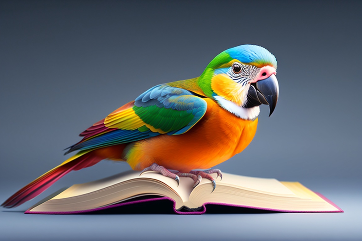 Lexica - Parrot reading book on sofa, learning and knowladge concept