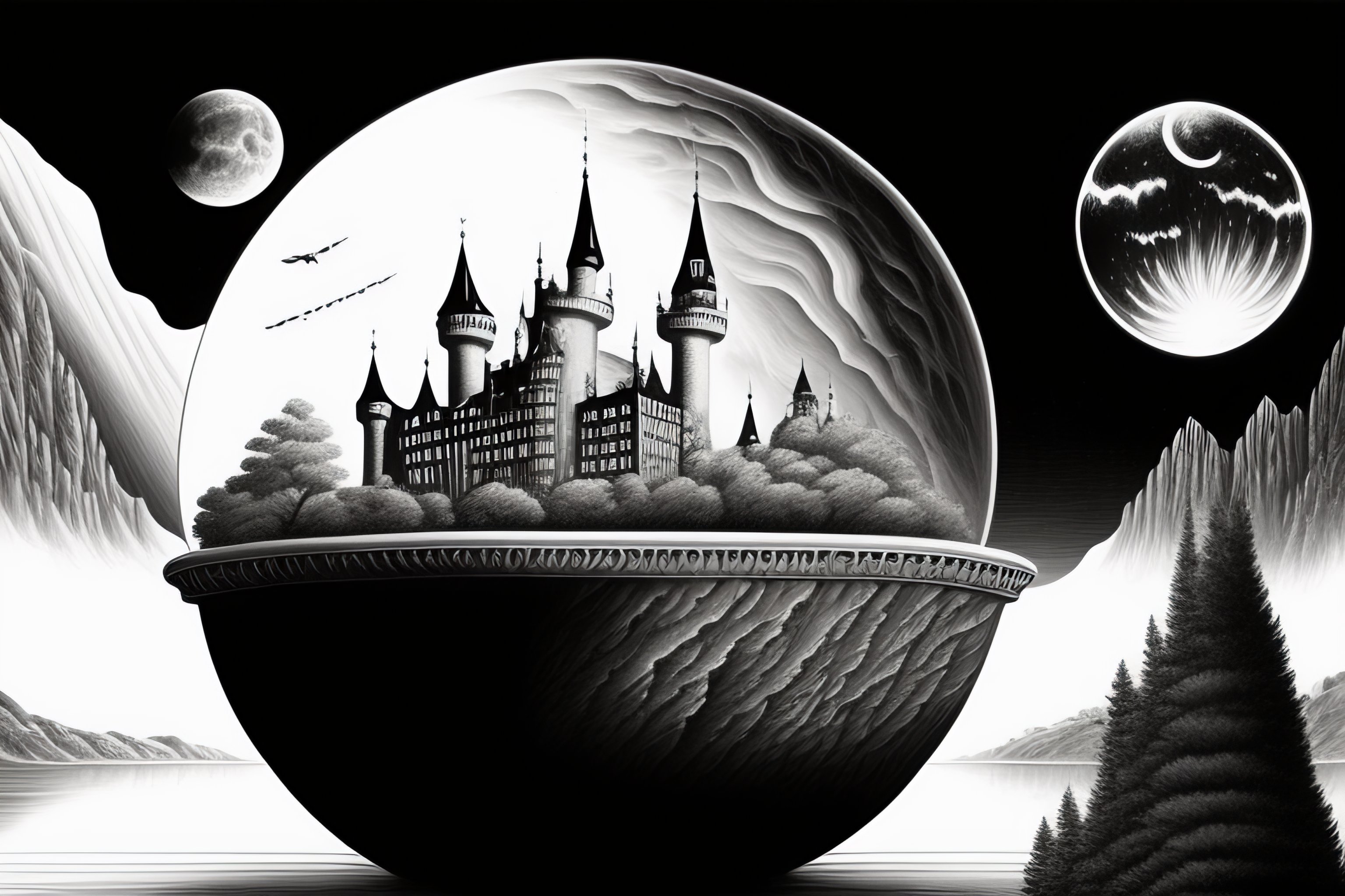 Lexica - A floating Gothic castle high above the ground actually above ...