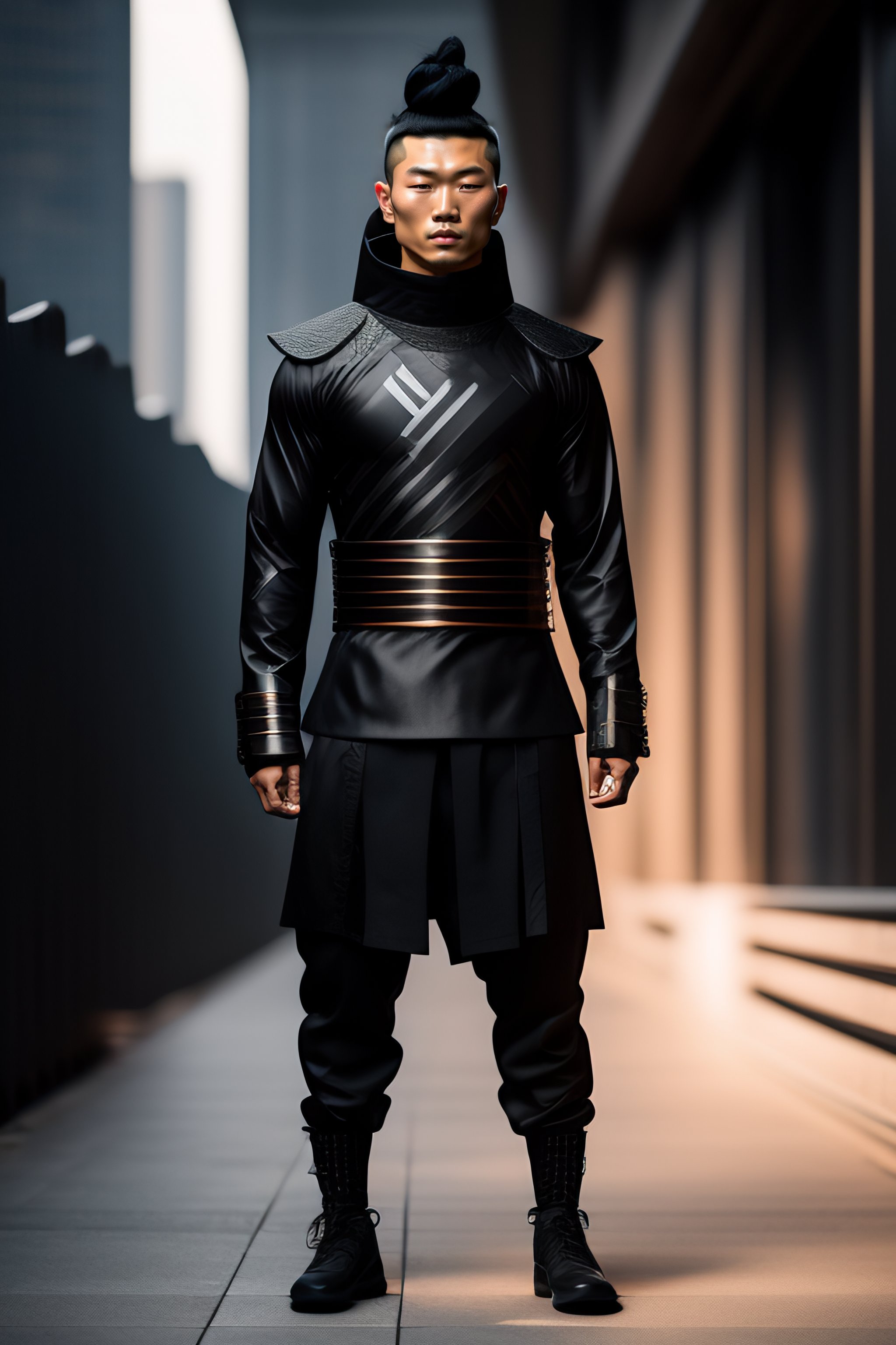 Lexica - An Asian samurai inspired techwear model in black and grey ...