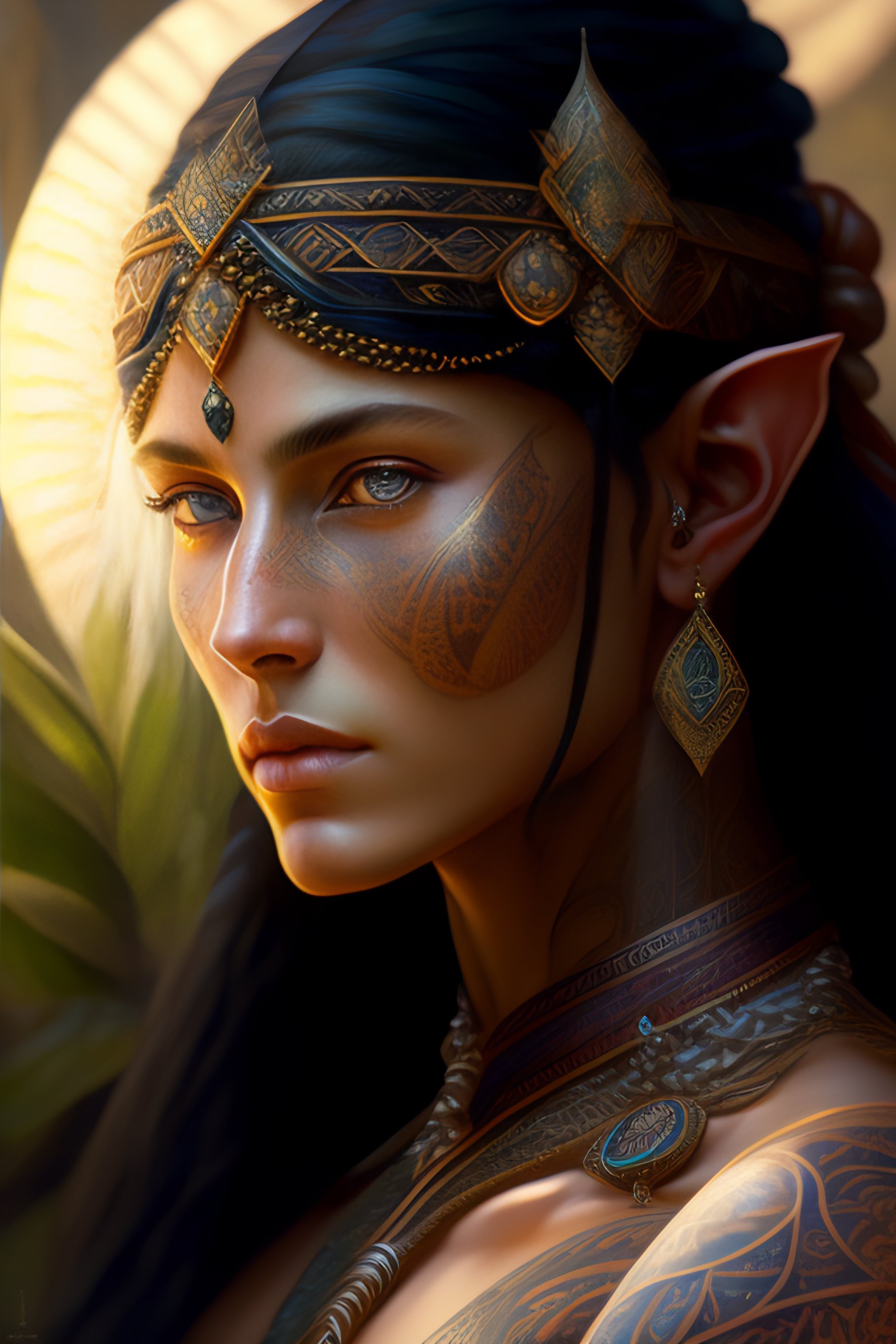 Lexica - Close up of a beautiful elf girl with intricate tribal tattoos ...