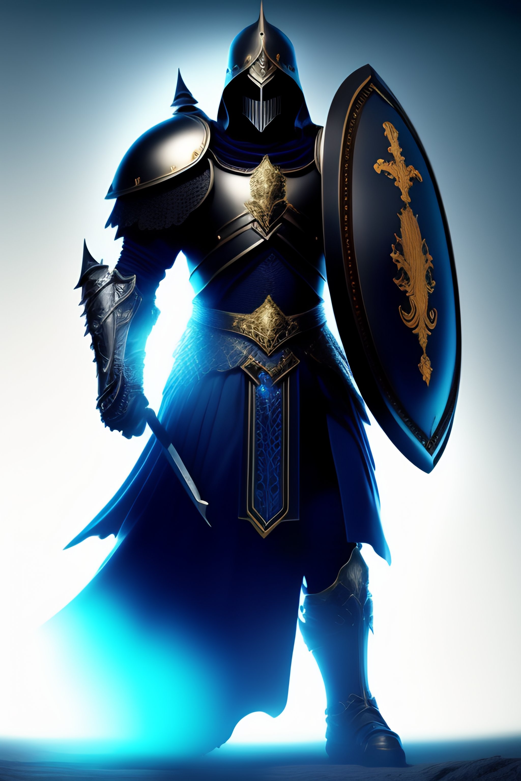 Lexica - Giant skeleton in massive black armour, blue ghostly aura ...