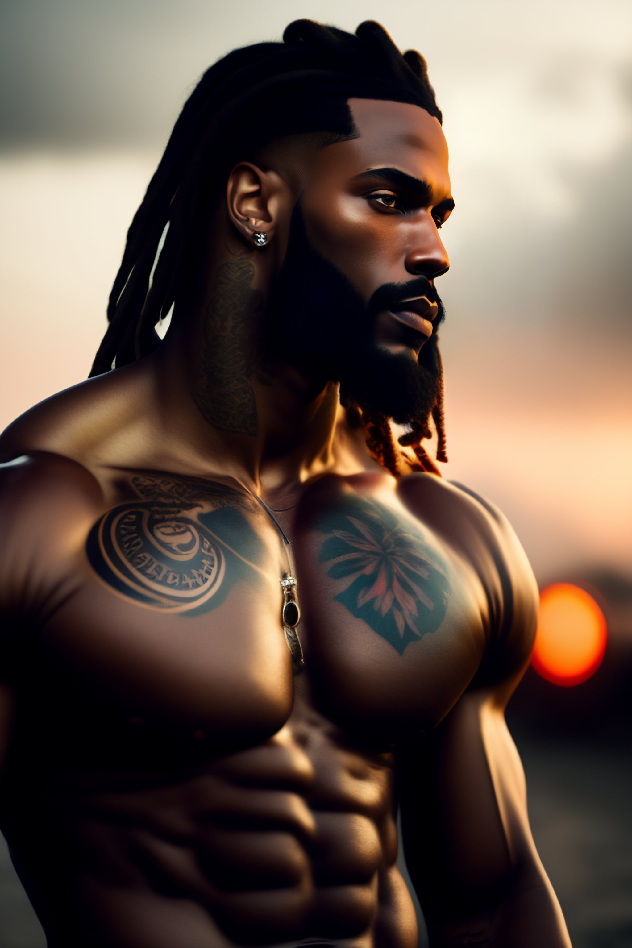 Lexica - Cuban, boxer-brief model, dreads, tattoos, 8k portrait, highly ...