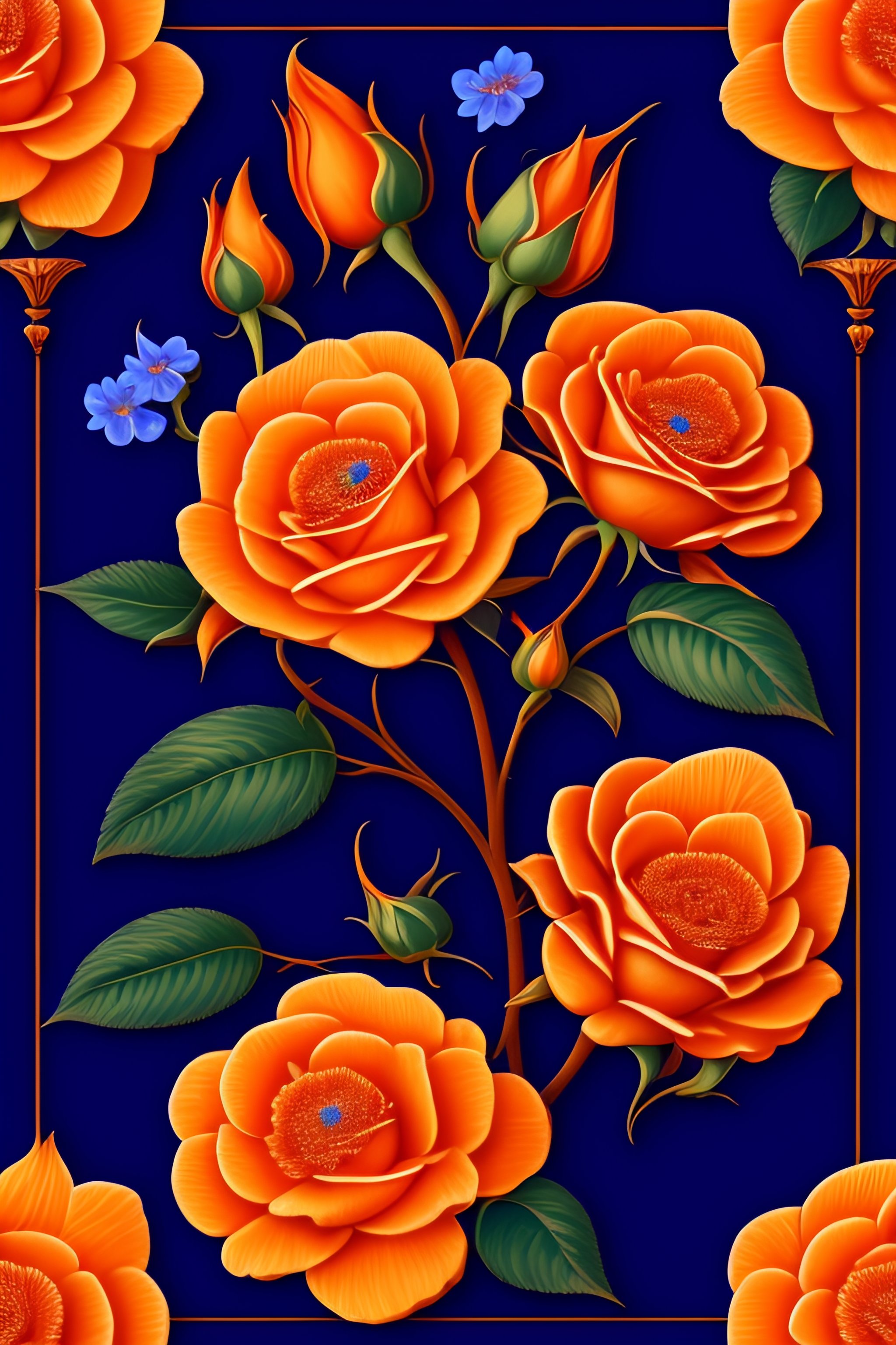 Lexica - Olympian blue and Tangerine Orange classical floral elements ...