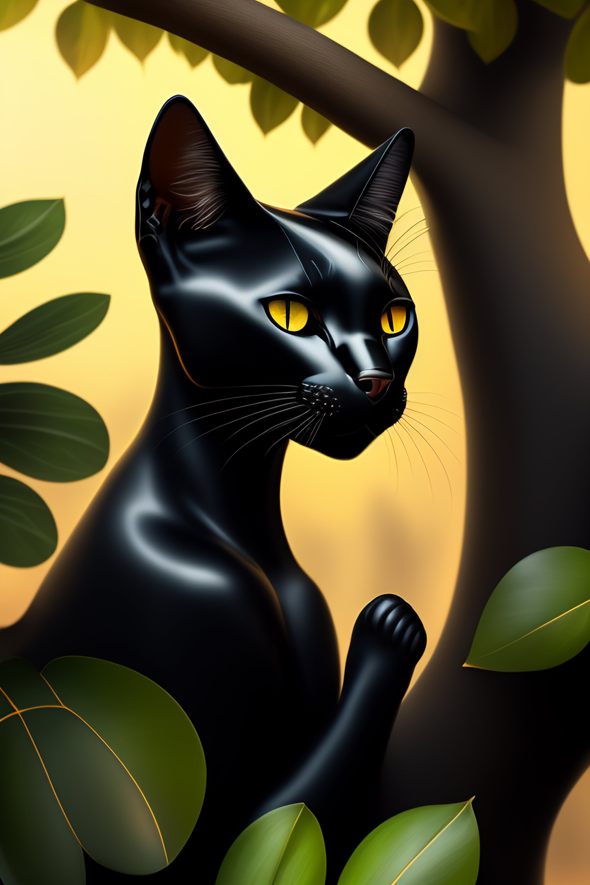 Lexica - Humanized black cat on a tree