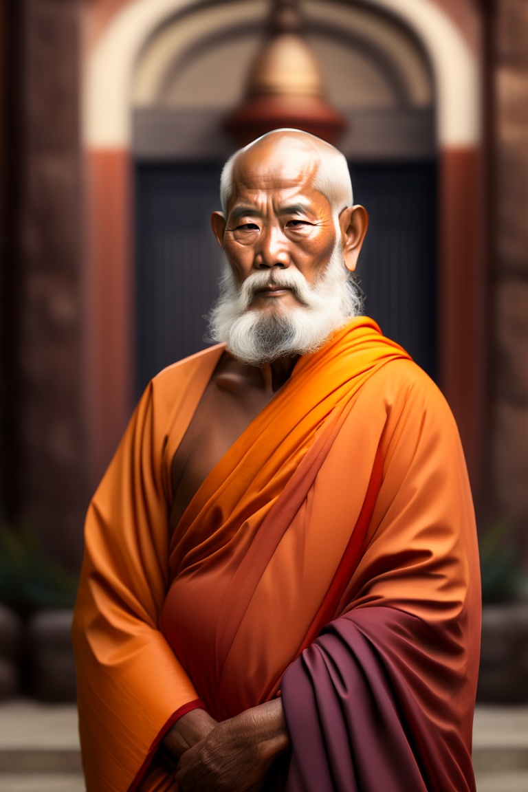 Lexica - Buddhist old monk focus on camera, full body, medium beard