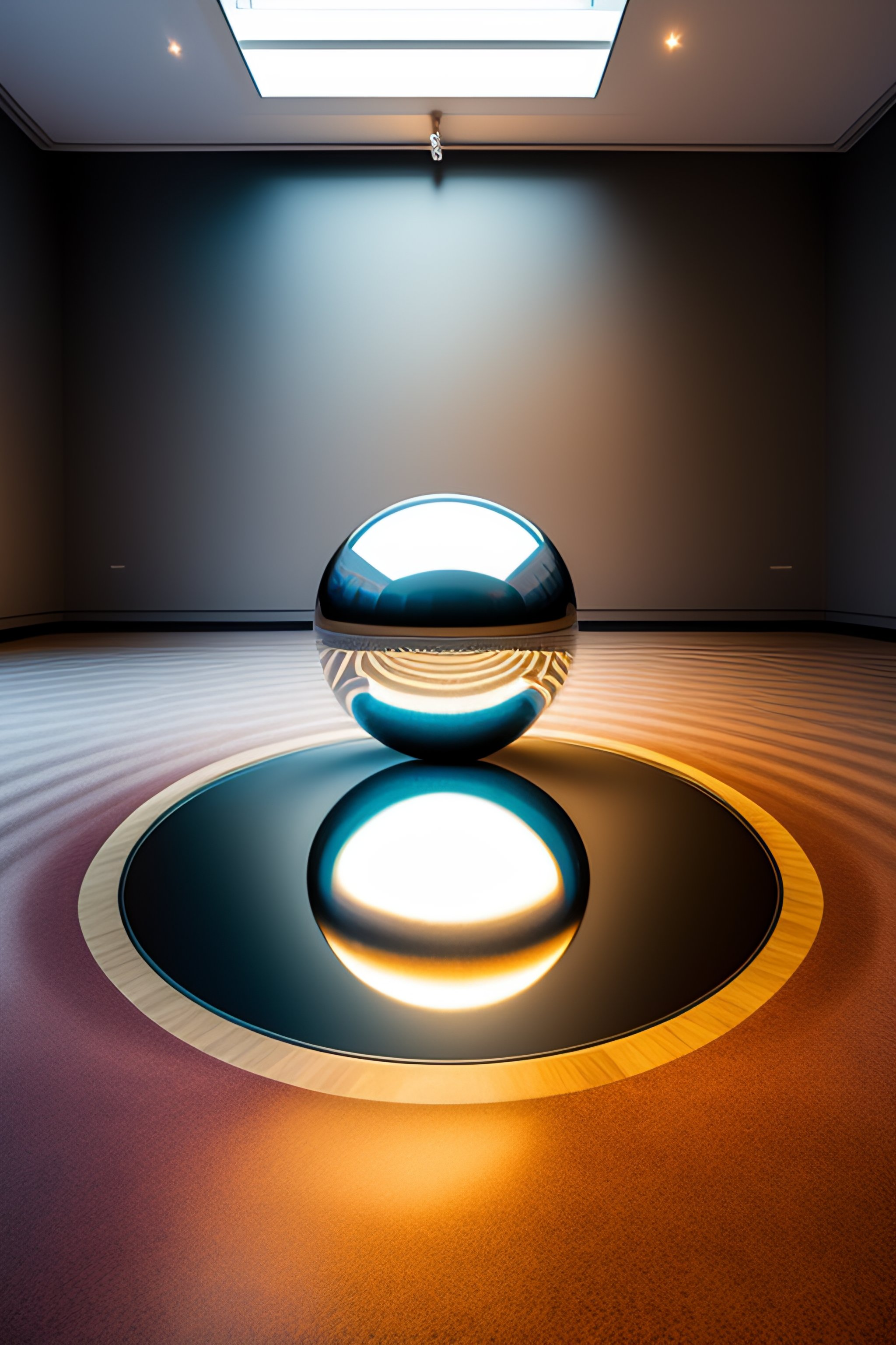 Lexica - A room, inside a museum. The floor is a reflective material ...