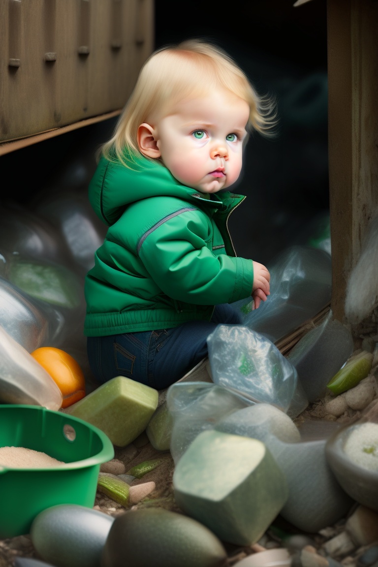 Lexica - Photo of baby with blond hair, green eyes, poor, living in the ...