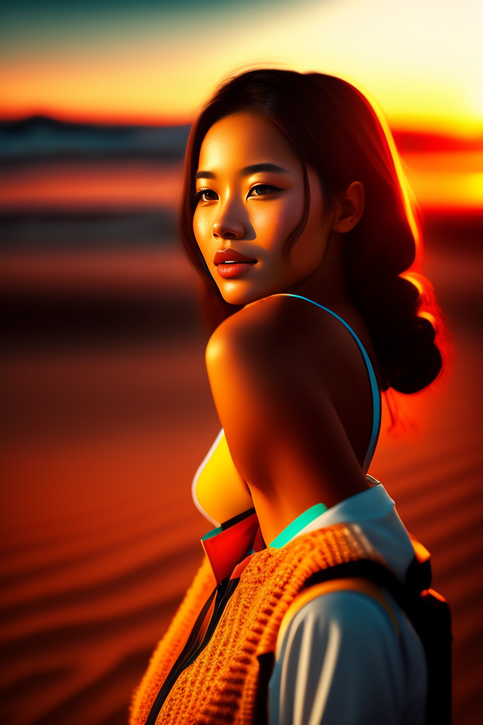 Lexica - Realistic girl on sunset