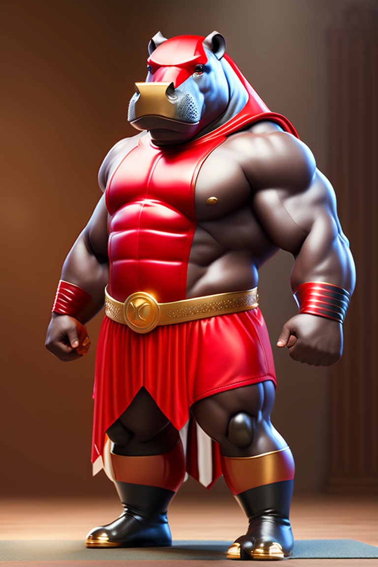 Lexica - Hippo super hero , muscle extra , red custome