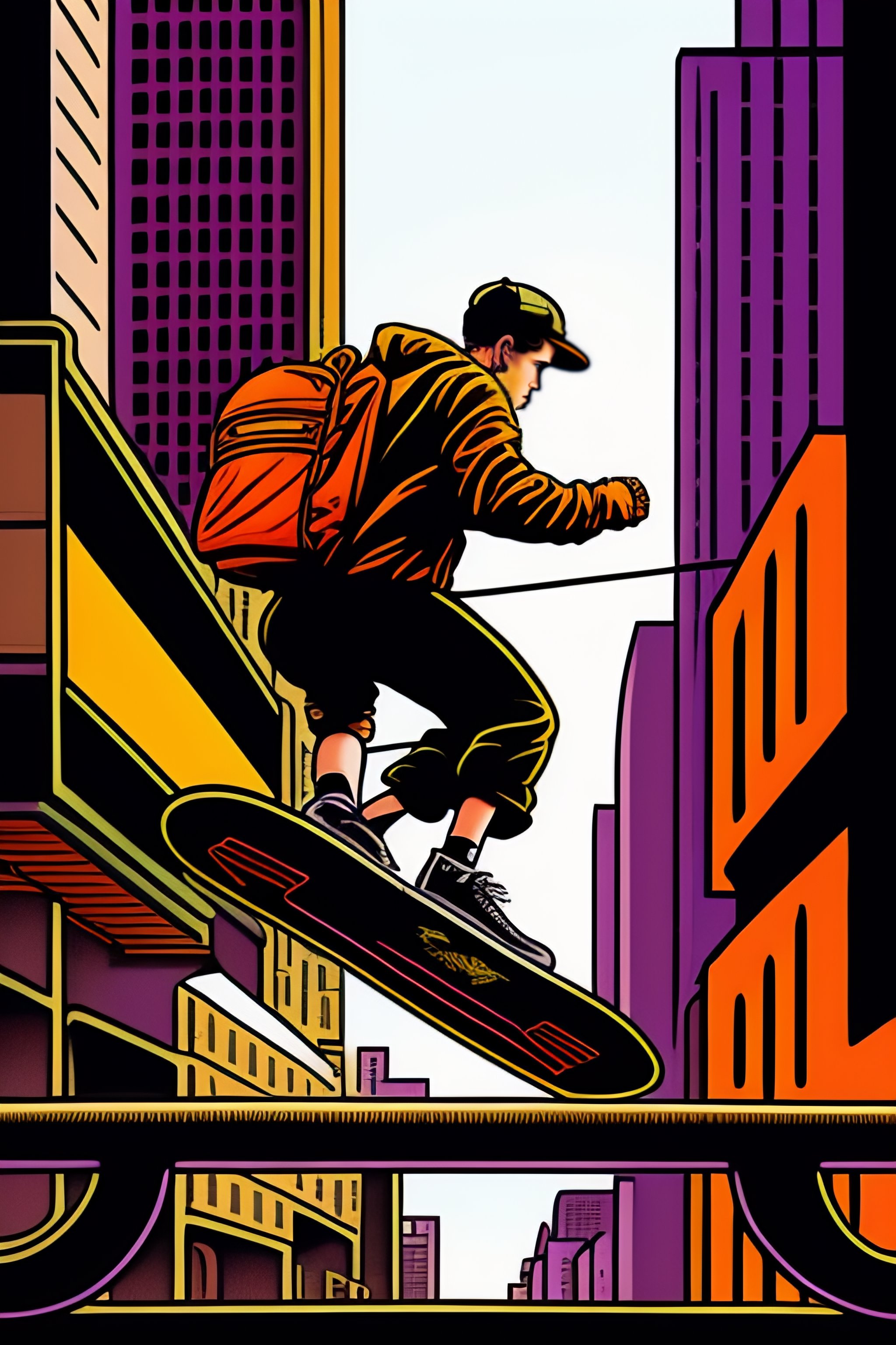 Lexica - 90s comic Graphic art of a person riding skateboards in city ...