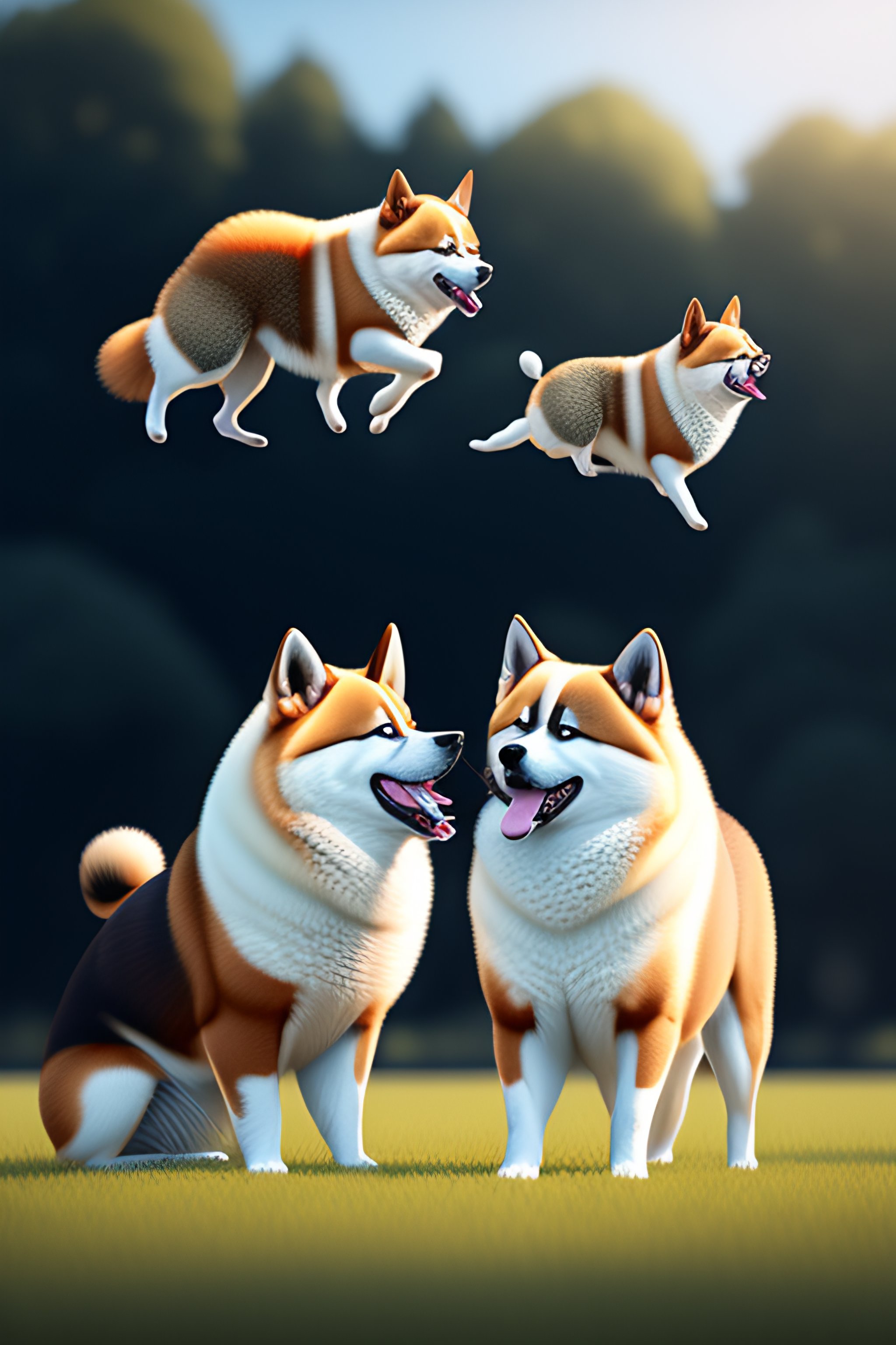 Lexica - Two Akita Inus in Love hearts flying around playing with ...