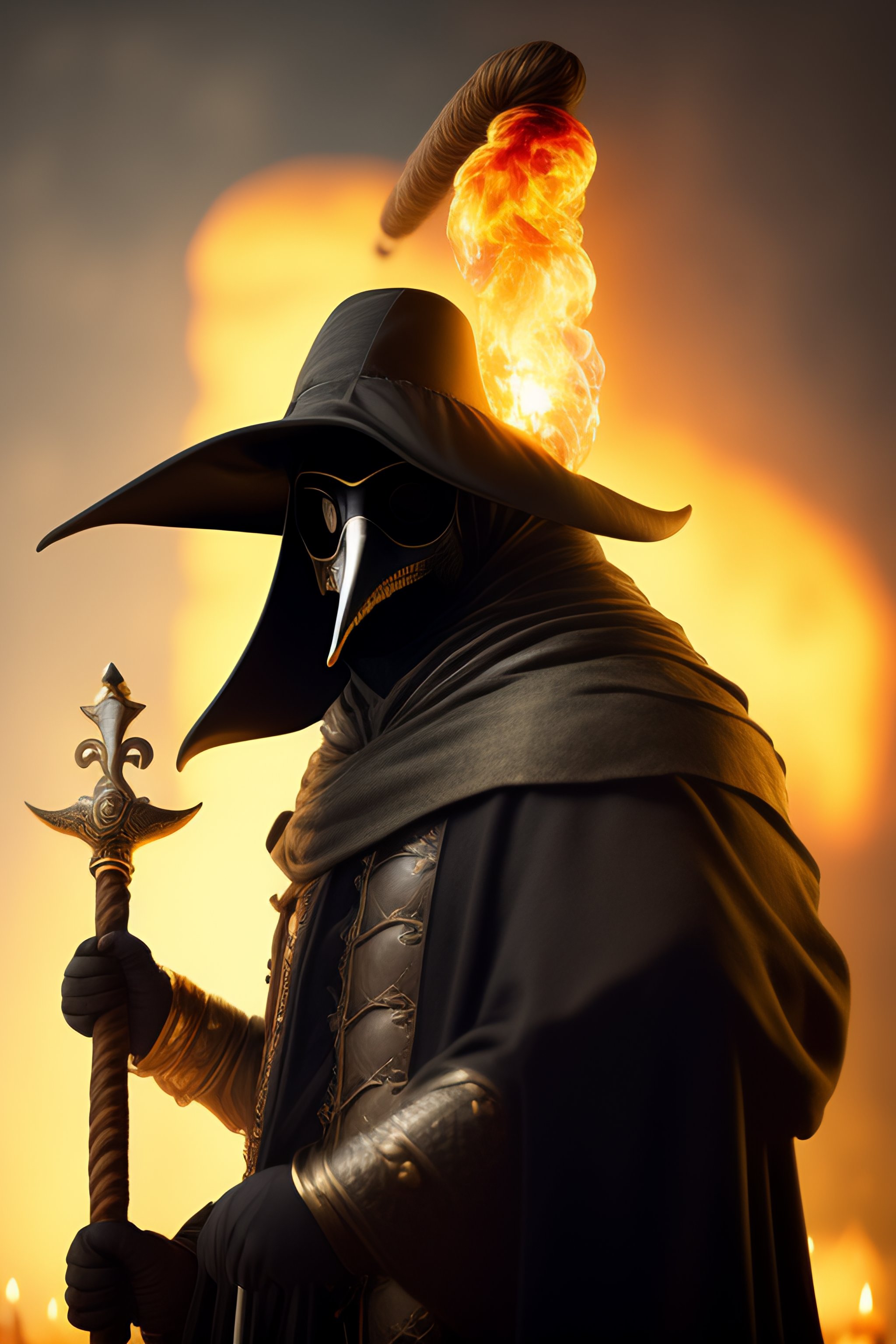 Lexica - A plague doctor holding a staff in one hand and a skull in the ...