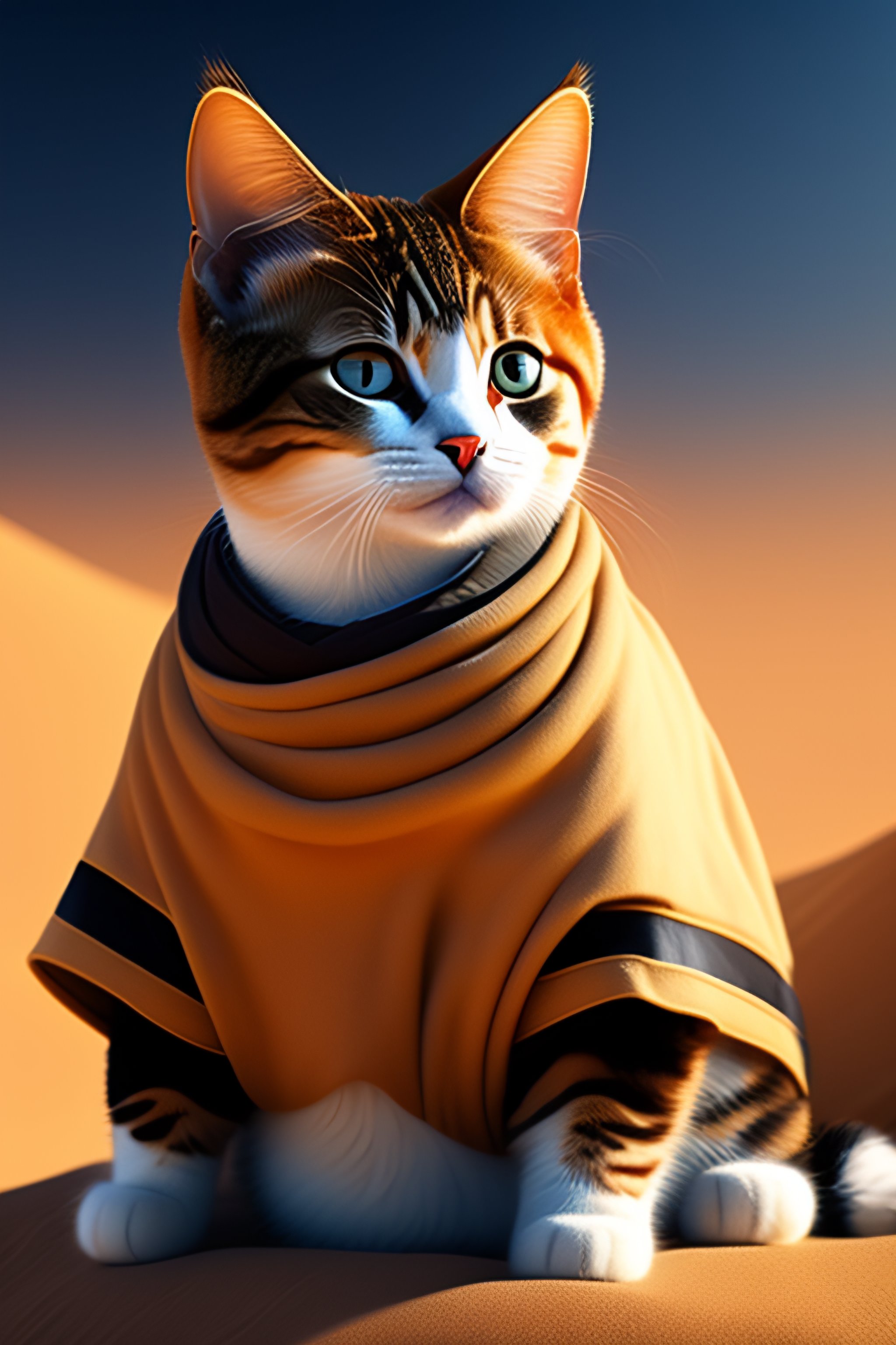 Lexica - Cute cat dressed as jedi, on Tatooine, episode 4, with ...