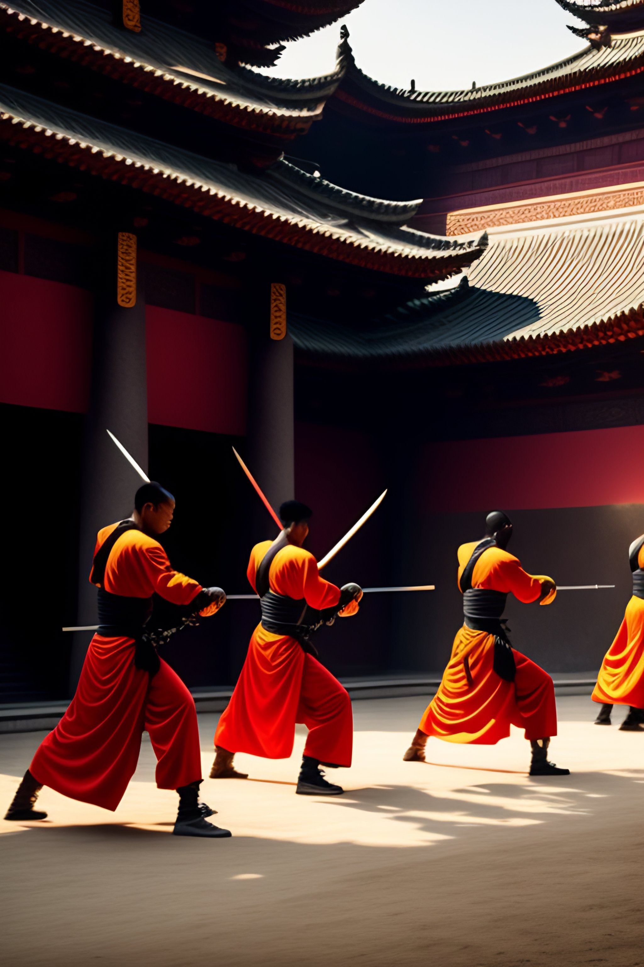 Lexica - Seven black Ninja Assassins training themselves with swords in ...