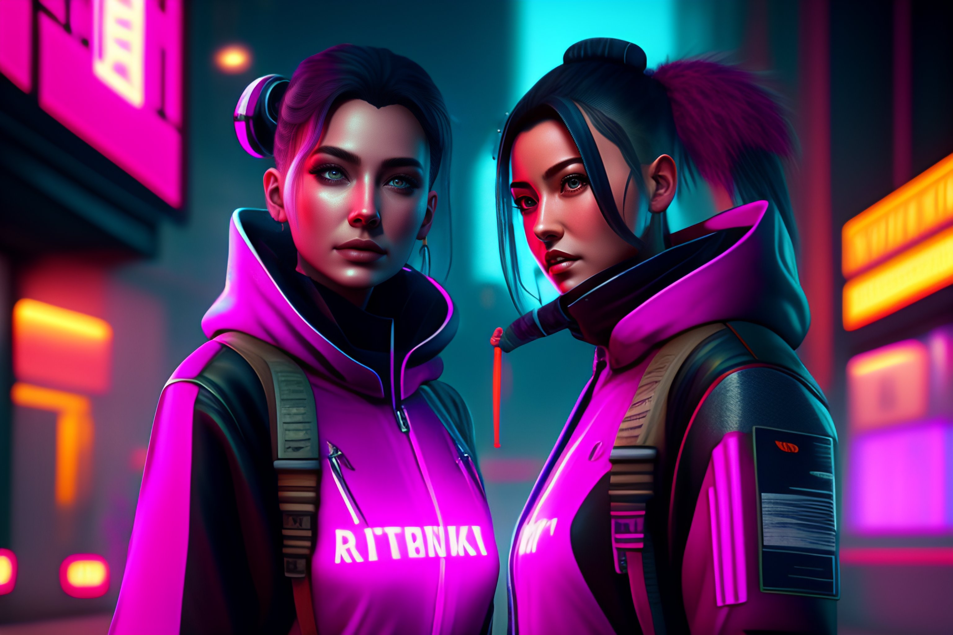 Lexica - TWO LESBIAN GIRLS wearing cyberpunk clothing WITH GIRLFRIEND ...