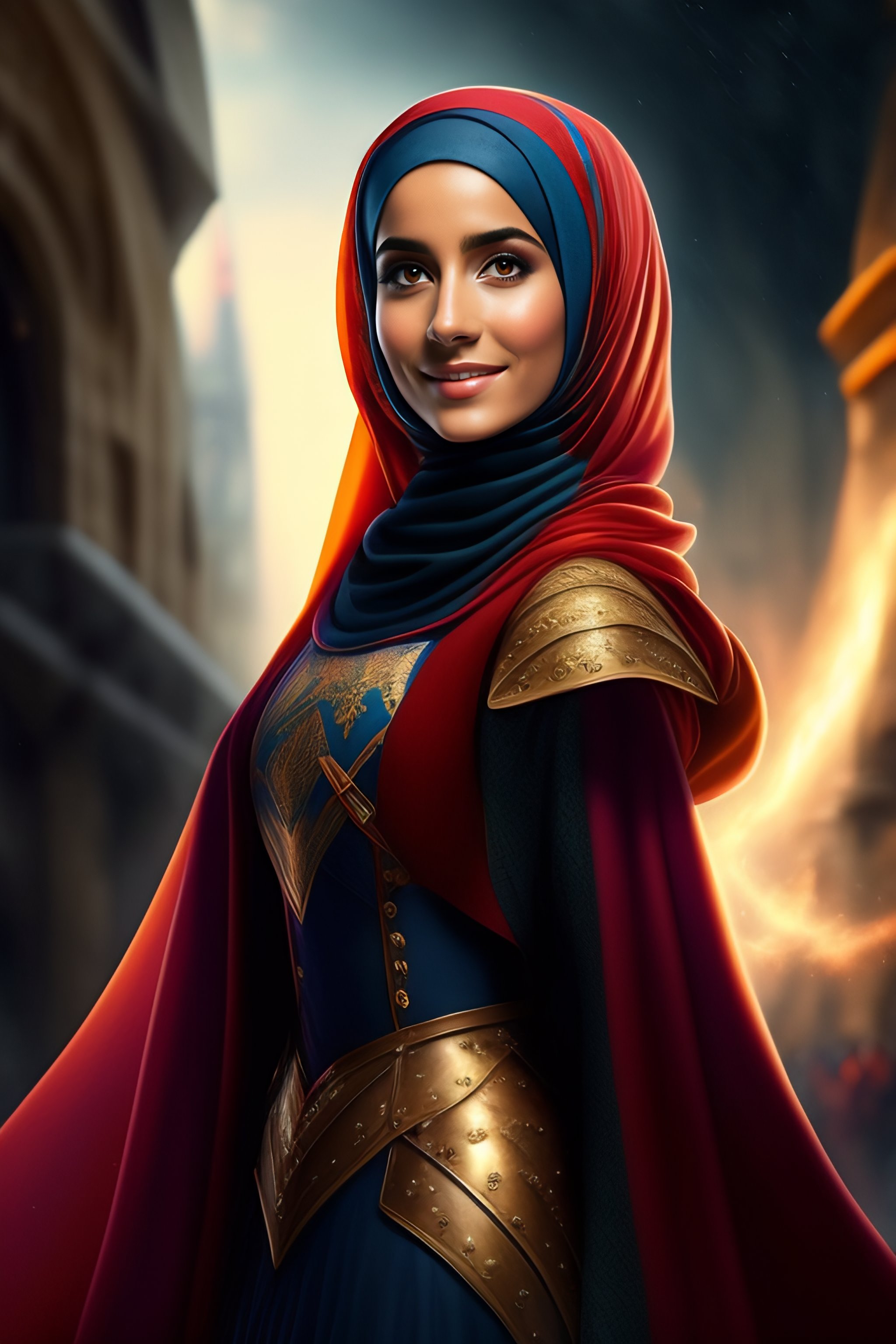 Lexica - Cute hijab girl wearing medieval mage armor