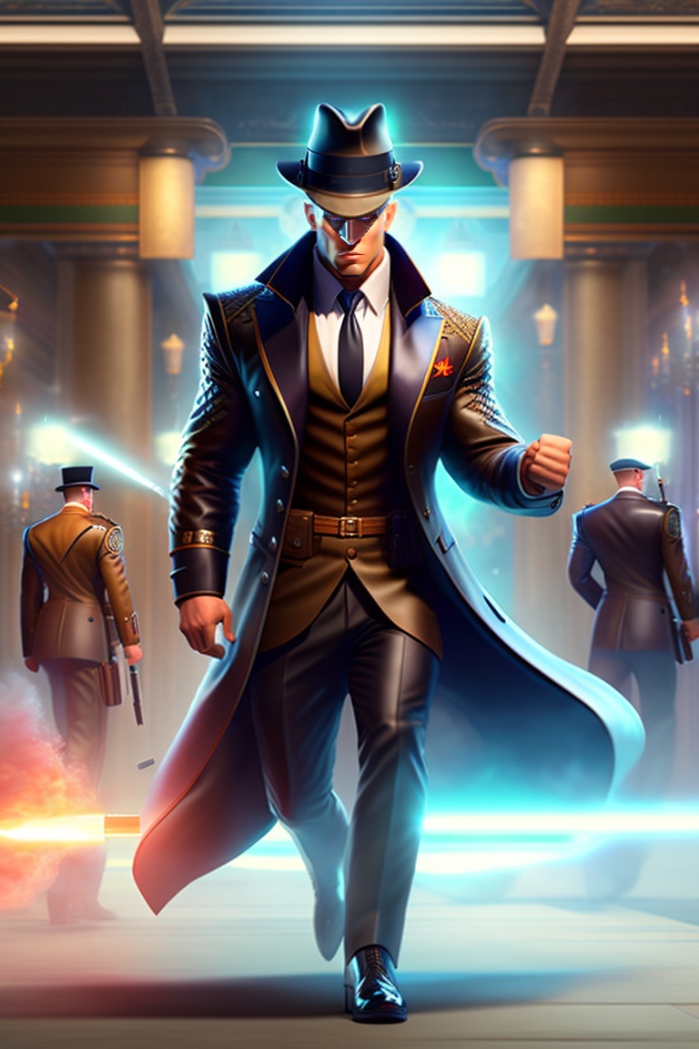 Lexica - The detective's stance is dynamic and assertive, capturing the ...