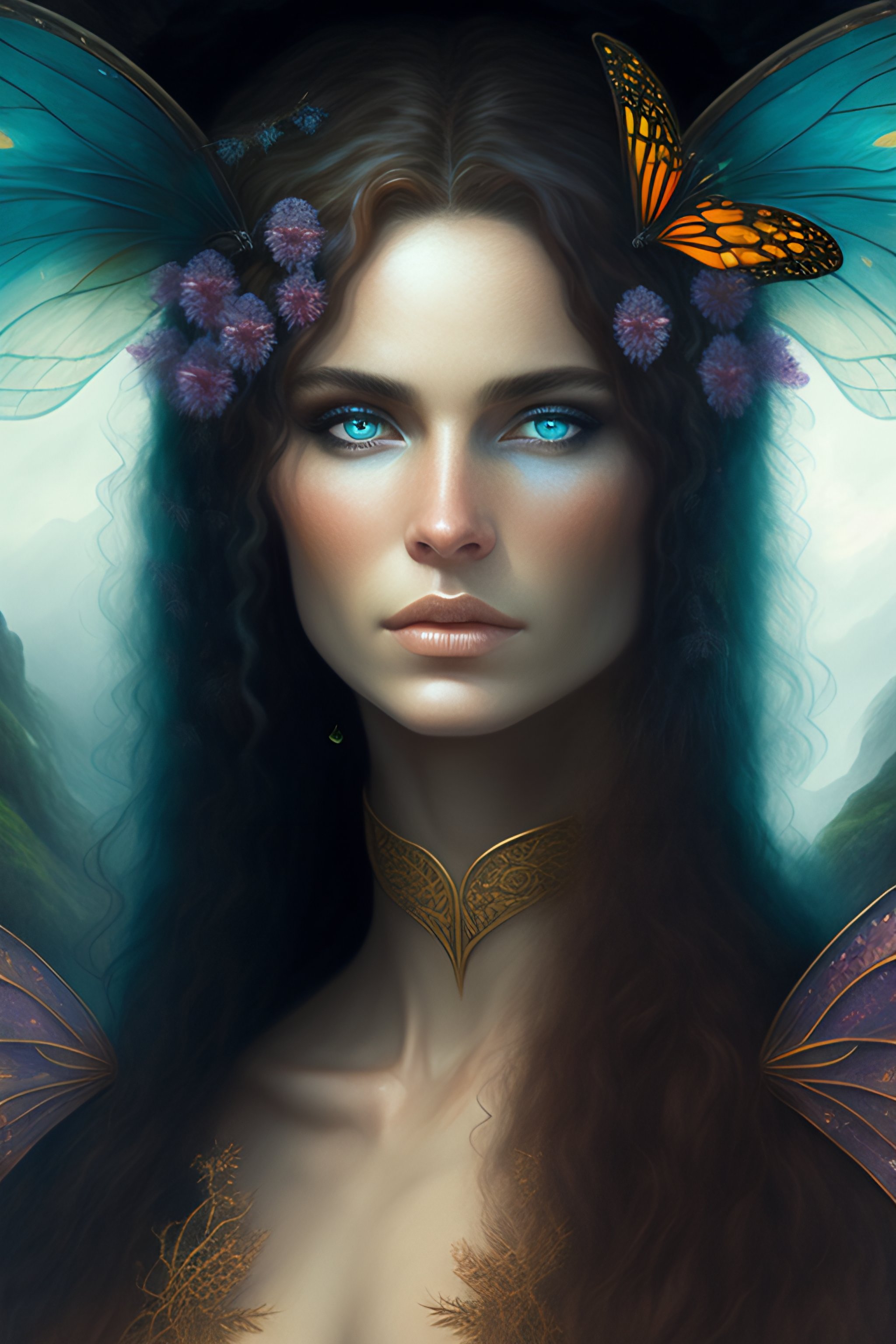 Lexica - Faerie with insects on her face inside a cave with storm ...