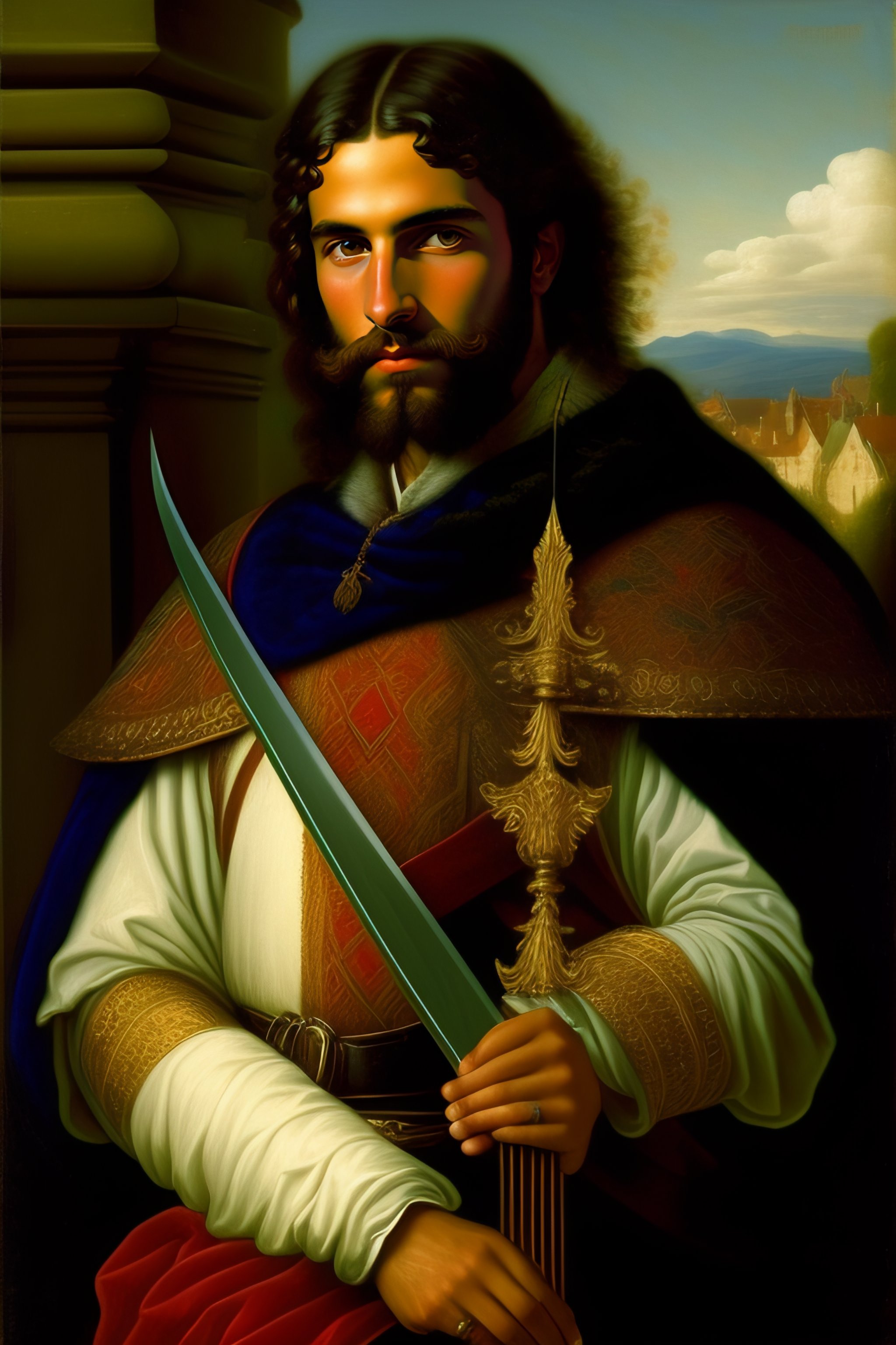 Lexica - Jacob Collins-Levy with sword in medieval style, detailed