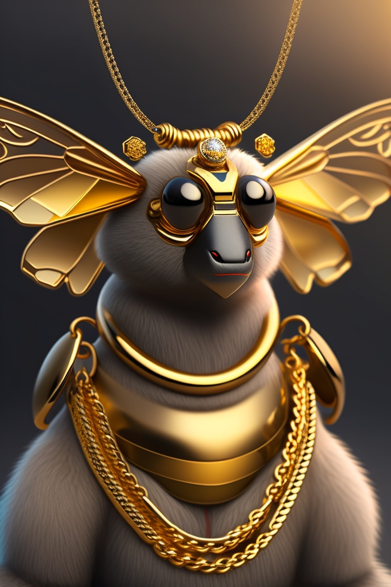 Lexica - A bee standing like humans folding his hands with gold chains ...