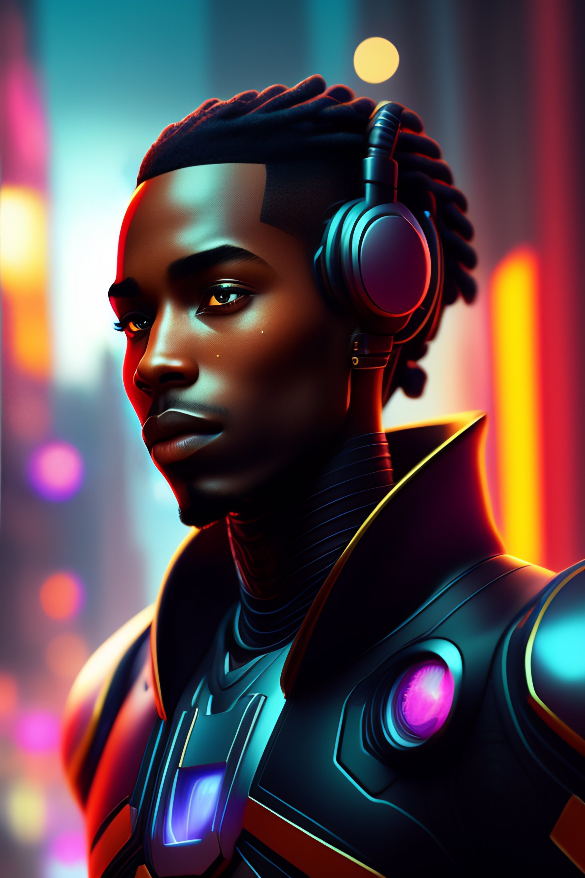 Lexica - Black male as a robot, hd, cyberpunk, Pixar style, Disney