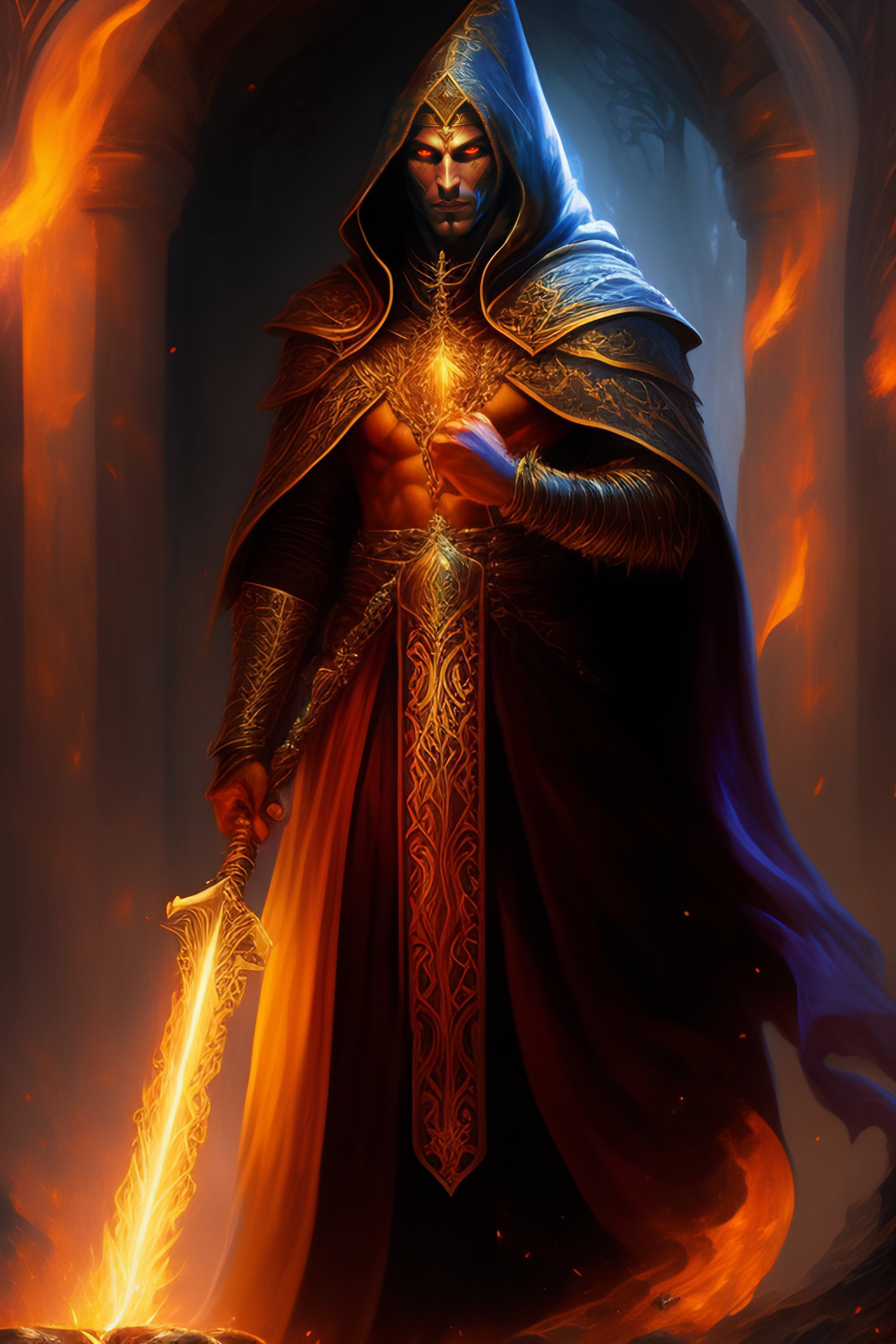 Lexica - Scene of a back view of an evil dark elf mage wearing a hooded ...