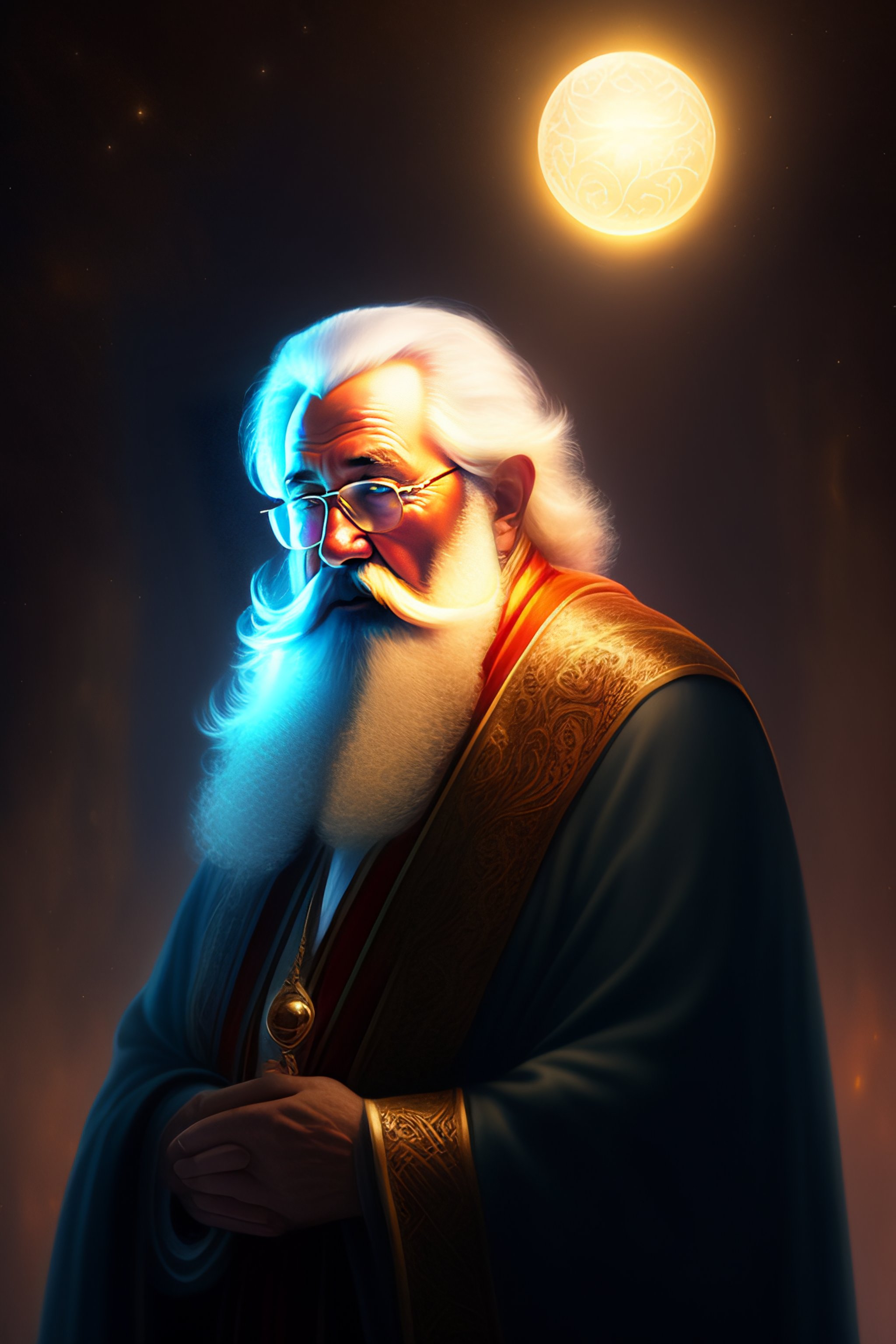 Lexica - An old wizard in a large robe with a big beard stares blankly ...