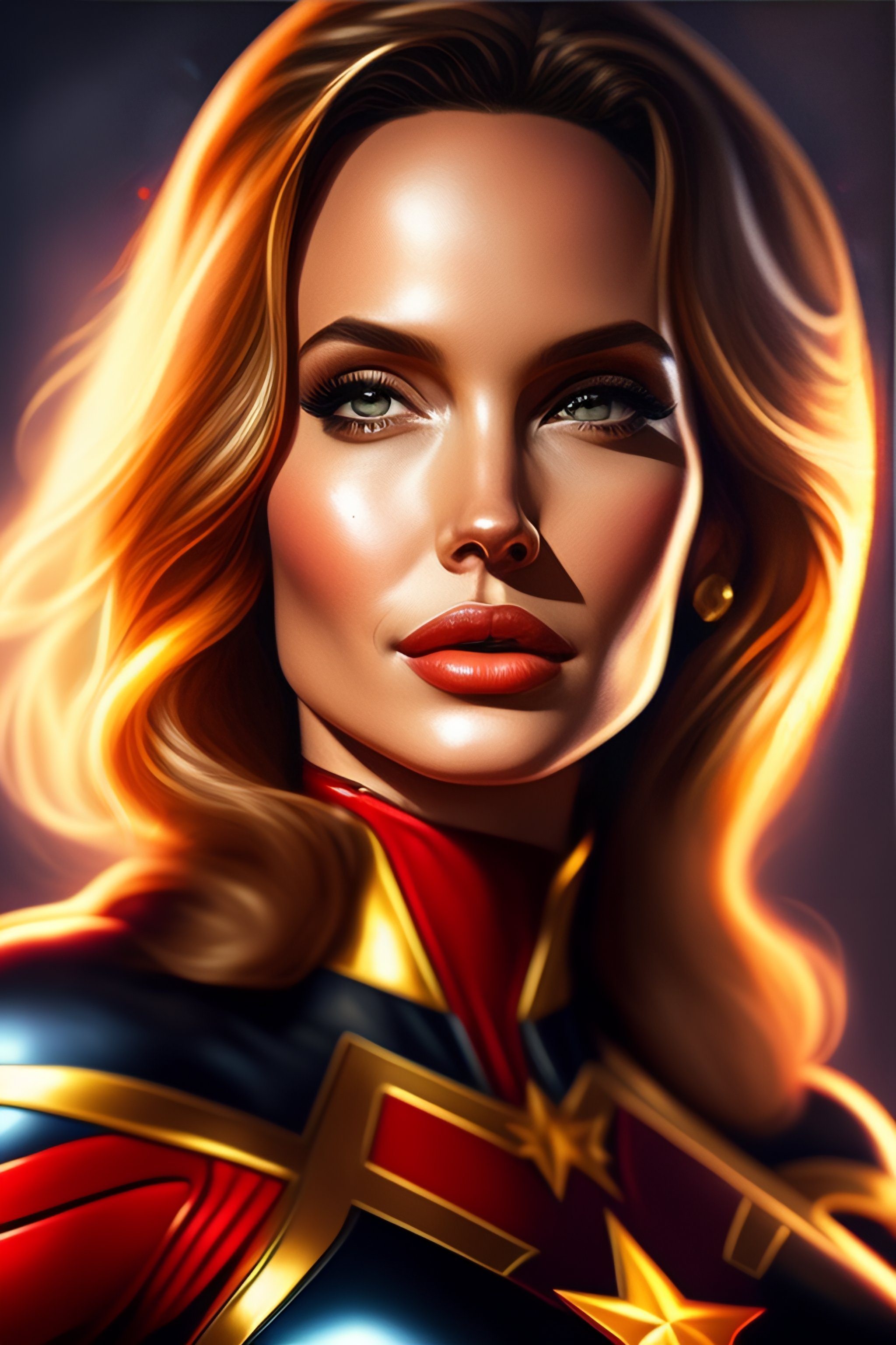 Lexica - Young Angelina Jolie as the captain marvel, elegant, glowing ...