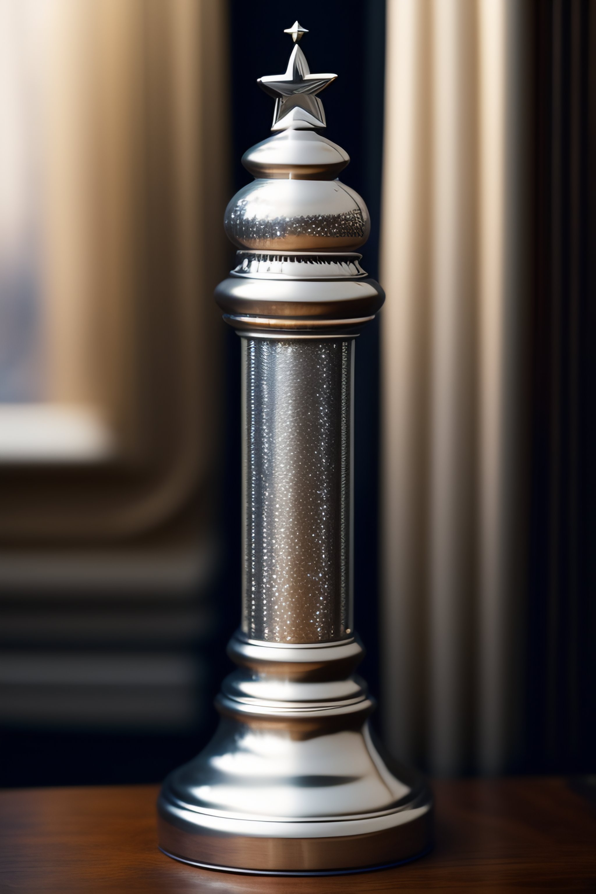 Lexica - Tall silver staff with starlight on top, photograph