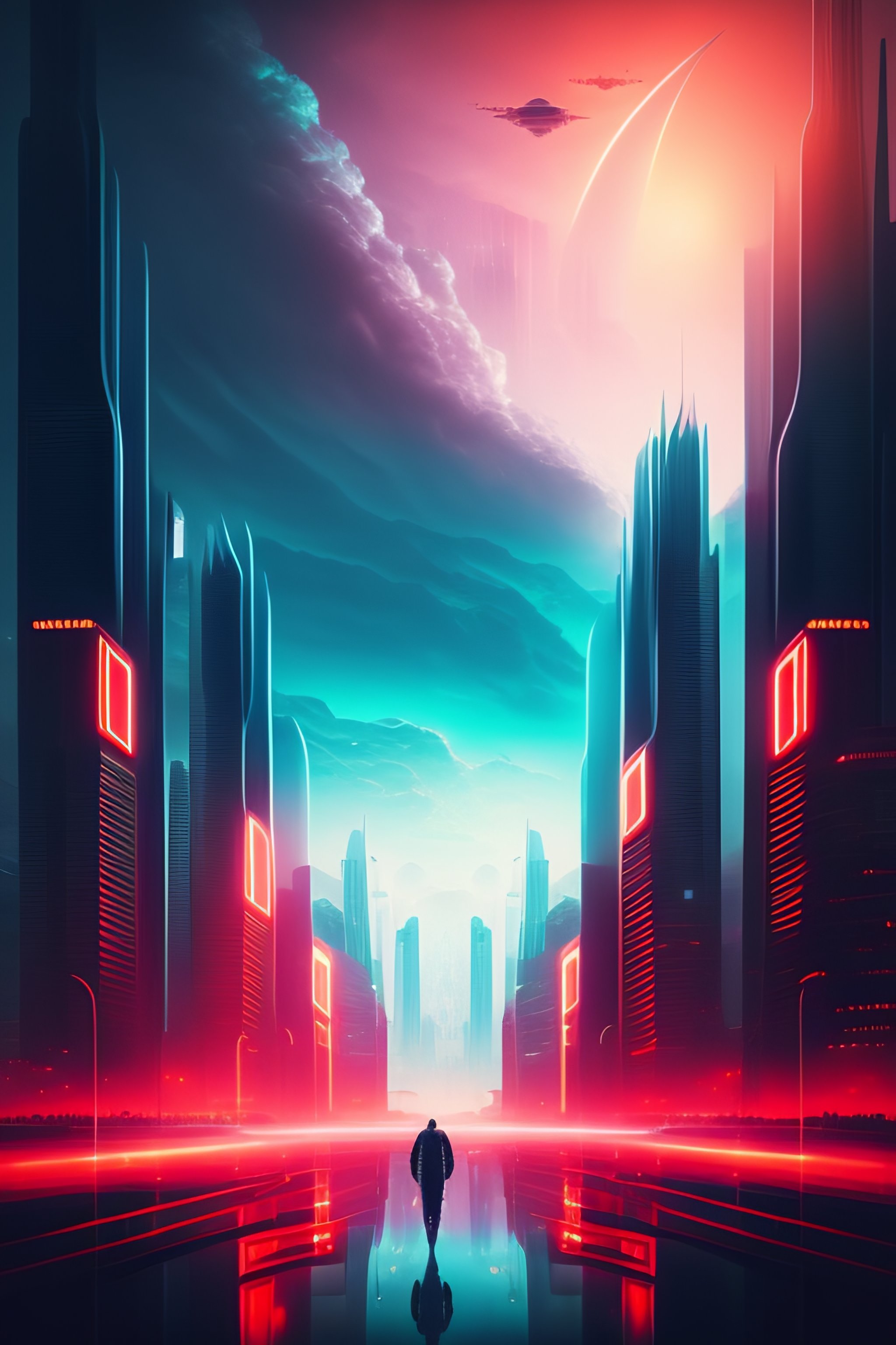 Lexica - Comic illustration of a futuristic city, jupiter clouds ...