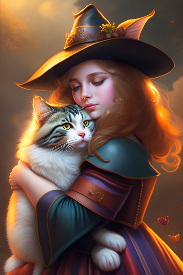 Lexica - A witch hugging a cat, love