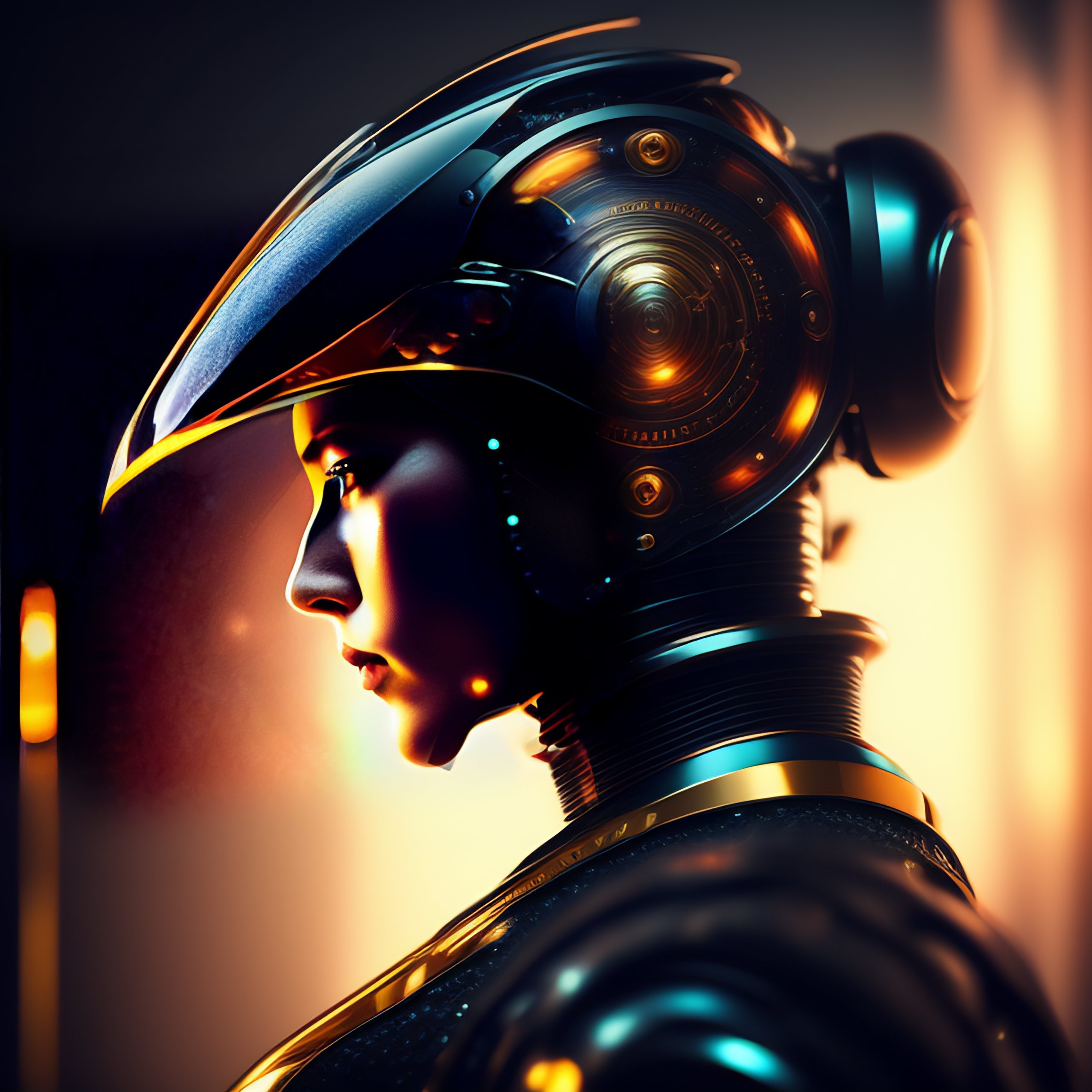 Lexica - Techno magic robot, side portrait, realistic, half body shot ...