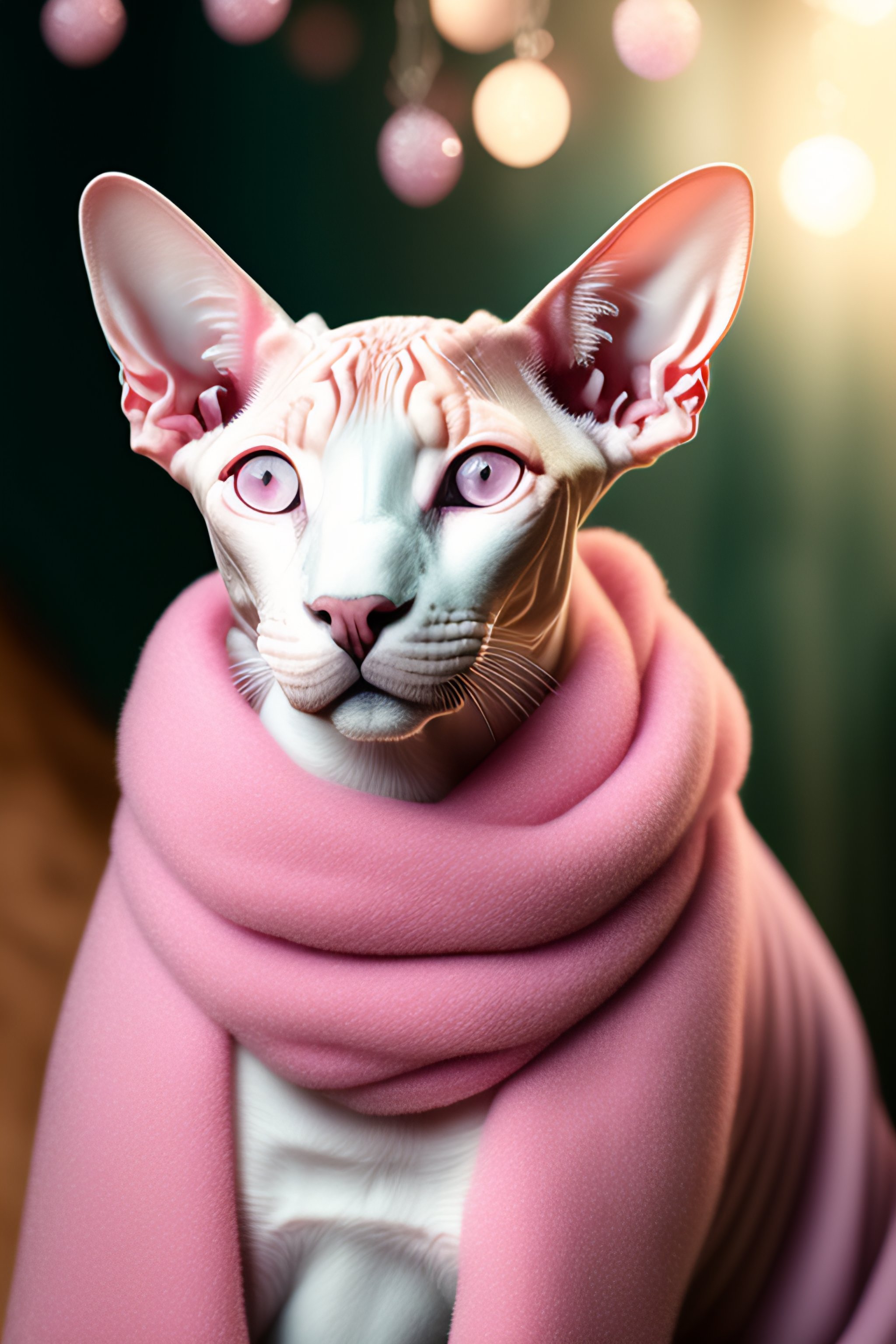 Lexica - Pastel pink baby sphynx wearing glitter scarf next to diamond mine
