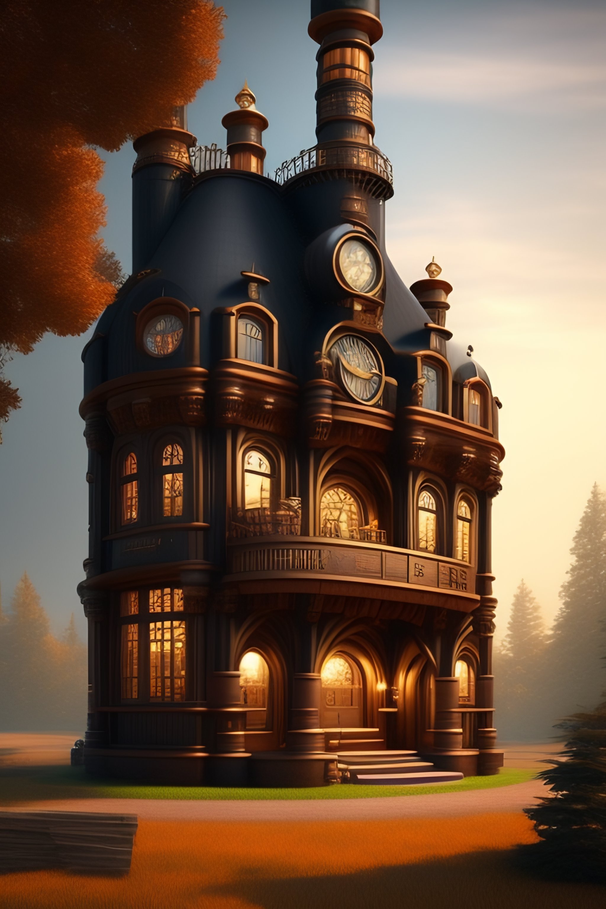 Lexica - Steampunk library with a giant fireplace