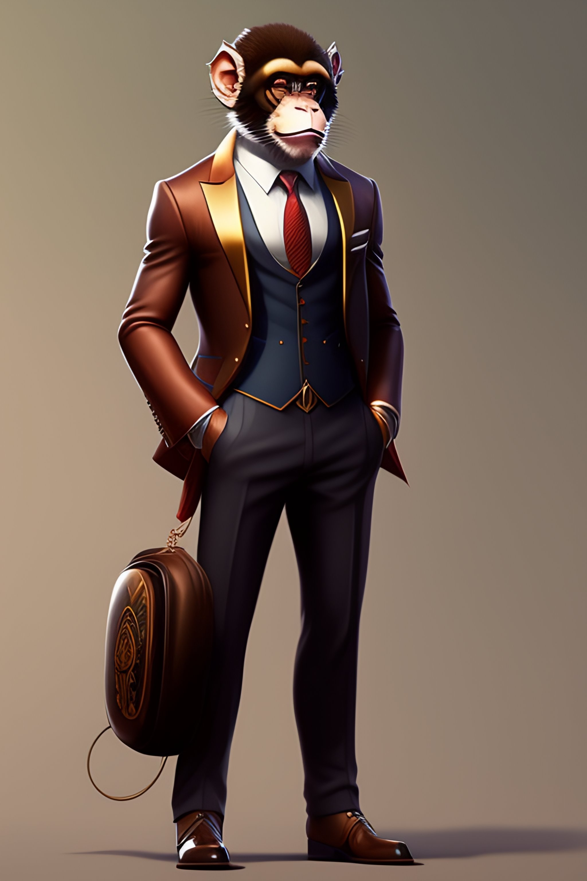 Lexica - Anthro furry humanoid monkey, three-piece suit, checking watch ...