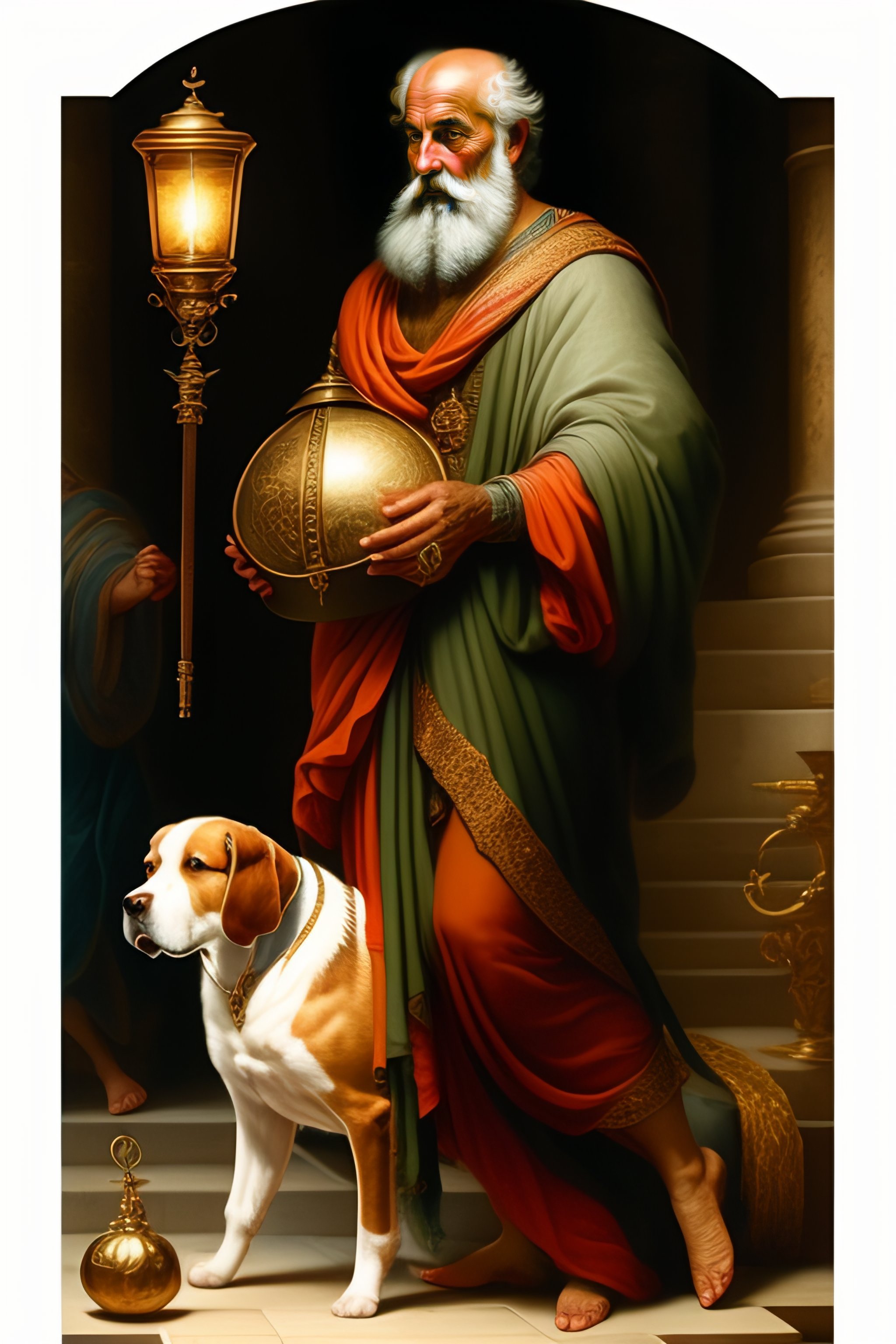 Lexica - Tattoo style of Diogenes of Sinope carrying a lamp with a dog