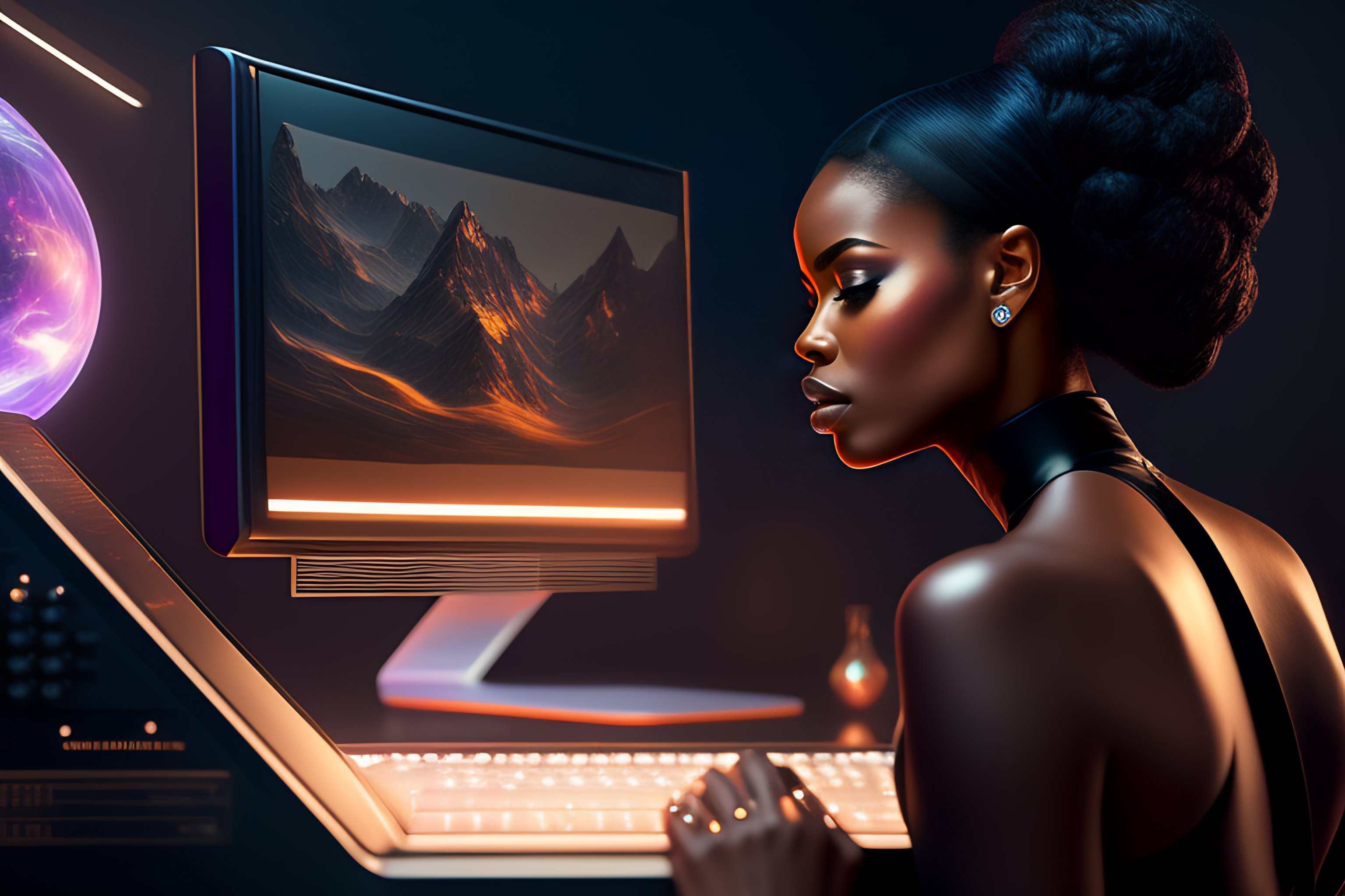 Lexica - Portrait painting of young black woman lower back working on a ...