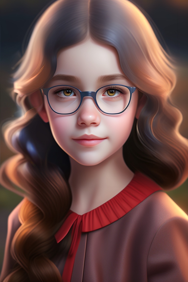 Lexica - A young girl small black almond mischievous eyes, brown wavy ...